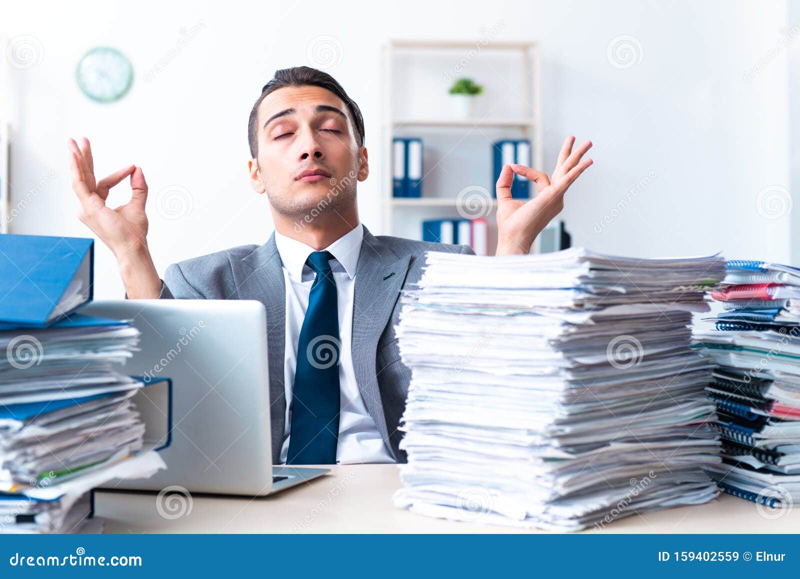 Businessman with Heavy Paperwork Workload Stock Image - Image of ...