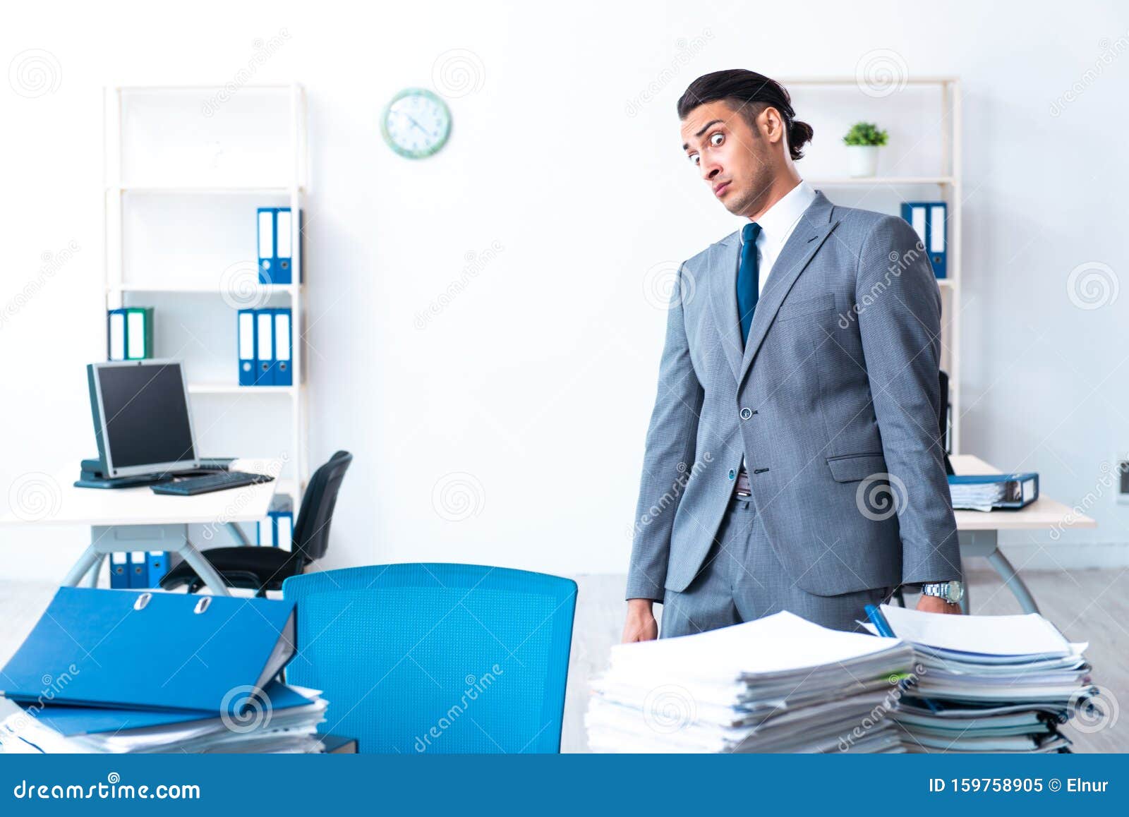 Businessman with Heavy Paperwork Workload Stock Image - Image of ...