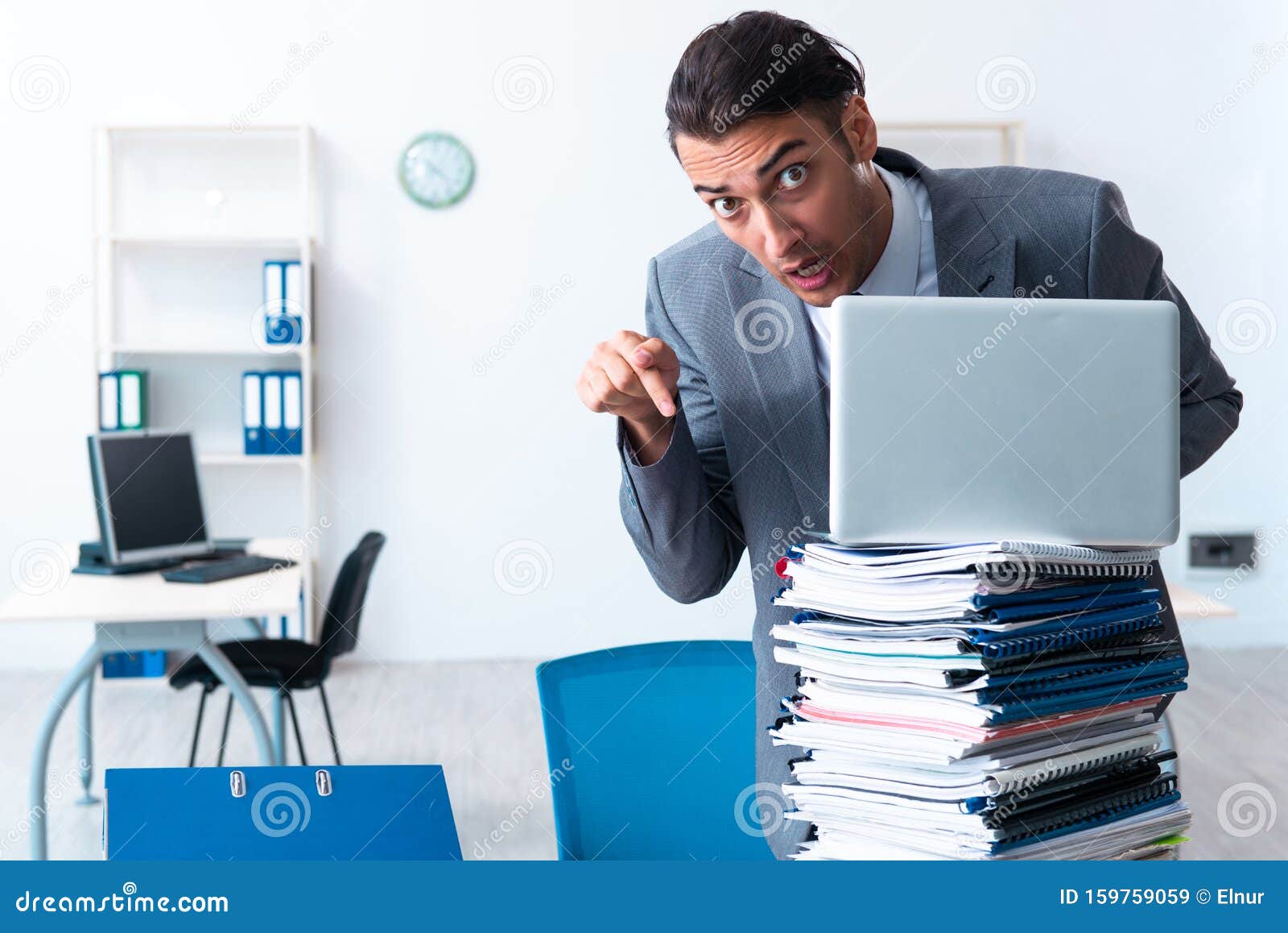 Businessman with Heavy Paperwork Workload Stock Image - Image of ...