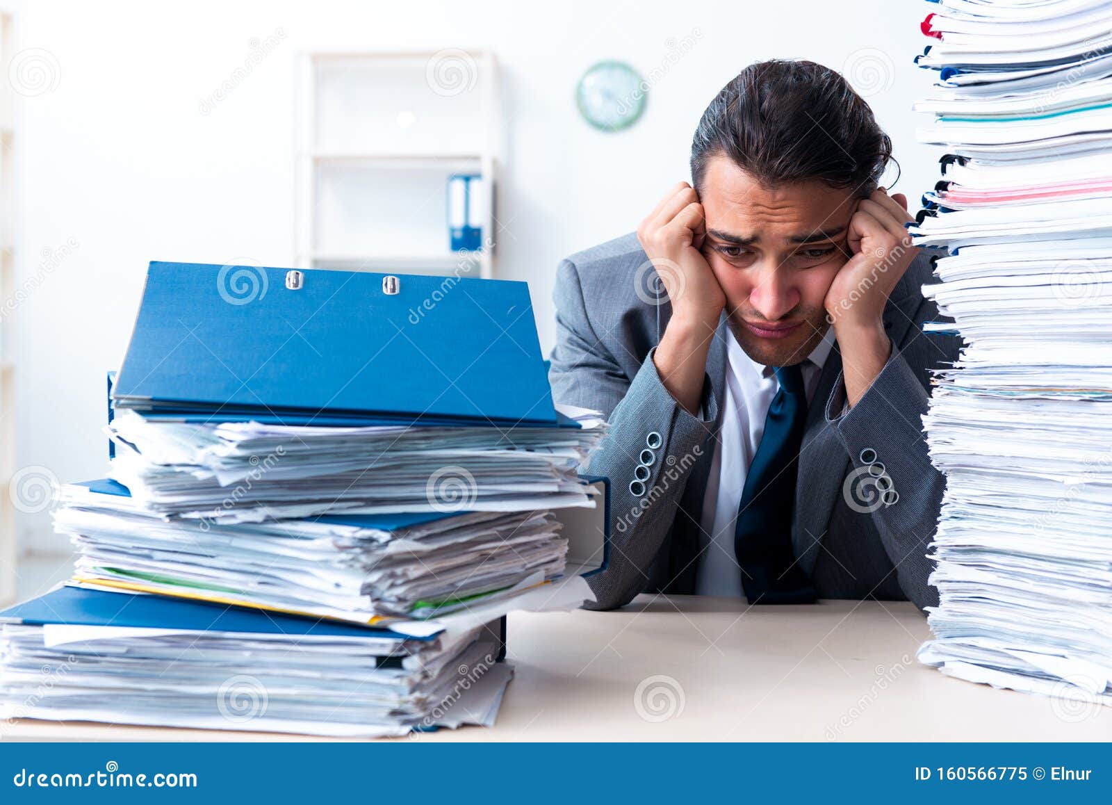 Businessman with Heavy Paperwork Workload Stock Image - Image of office ...