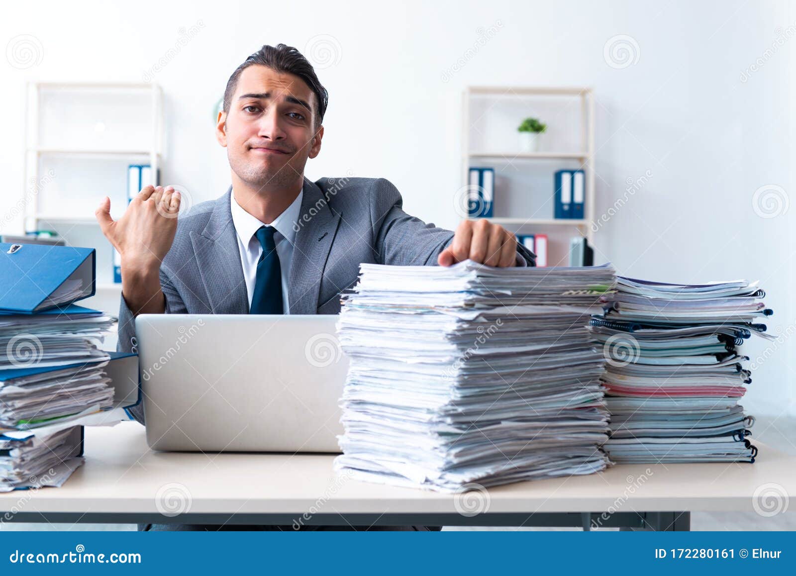 Businessman with Heavy Paperwork Workload Stock Image - Image of ...