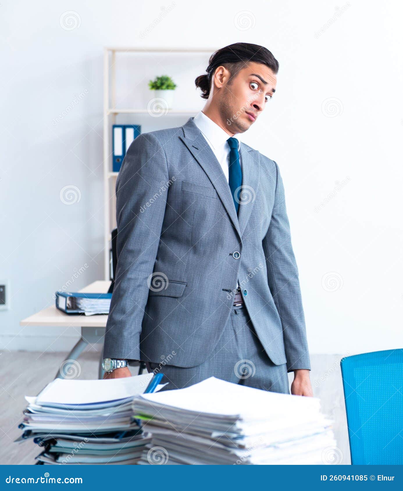 Businessman with Heavy Paperwork Workload Stock Image - Image of ...