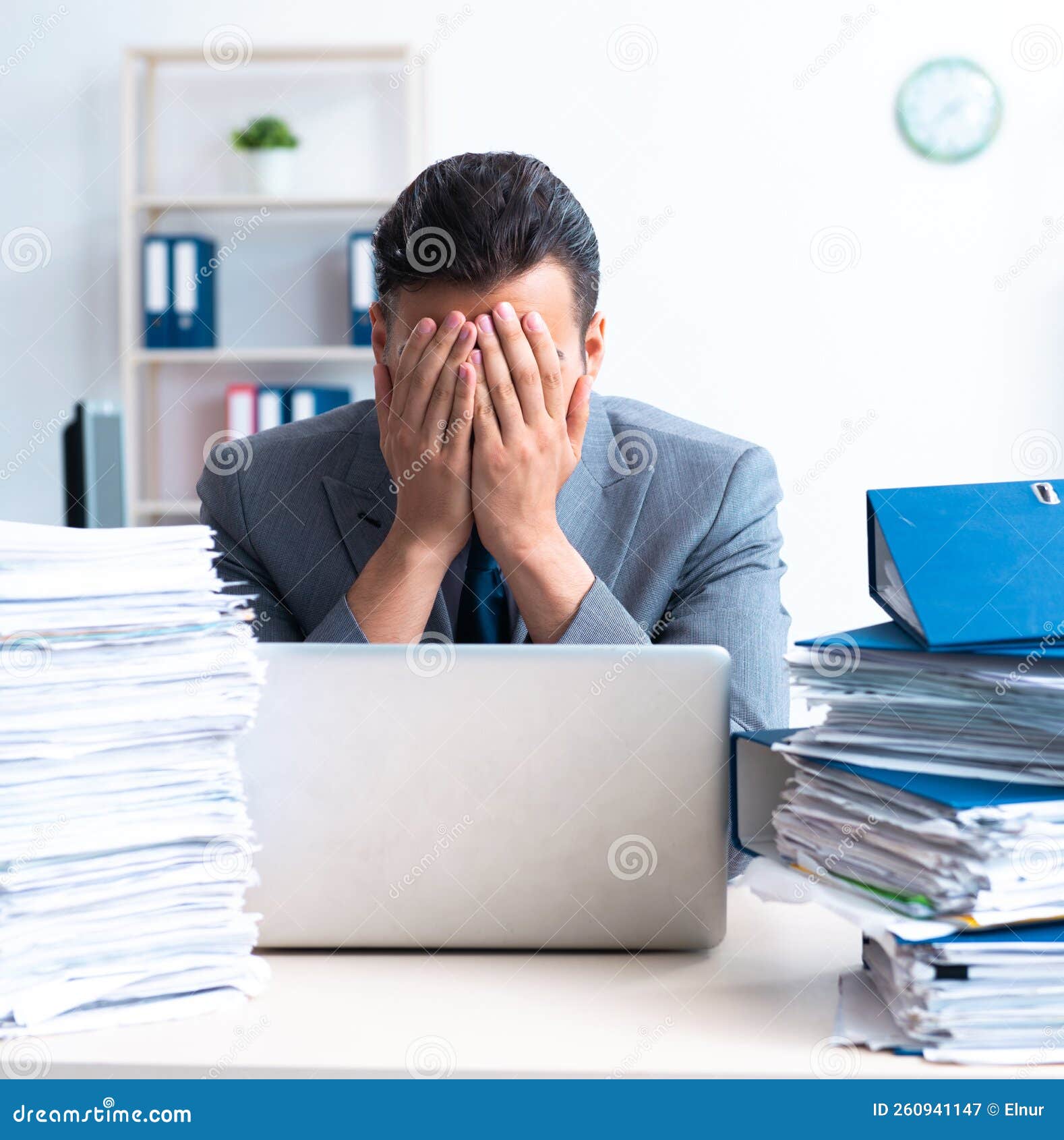 Businessman with Heavy Paperwork Workload Stock Image - Image of ...
