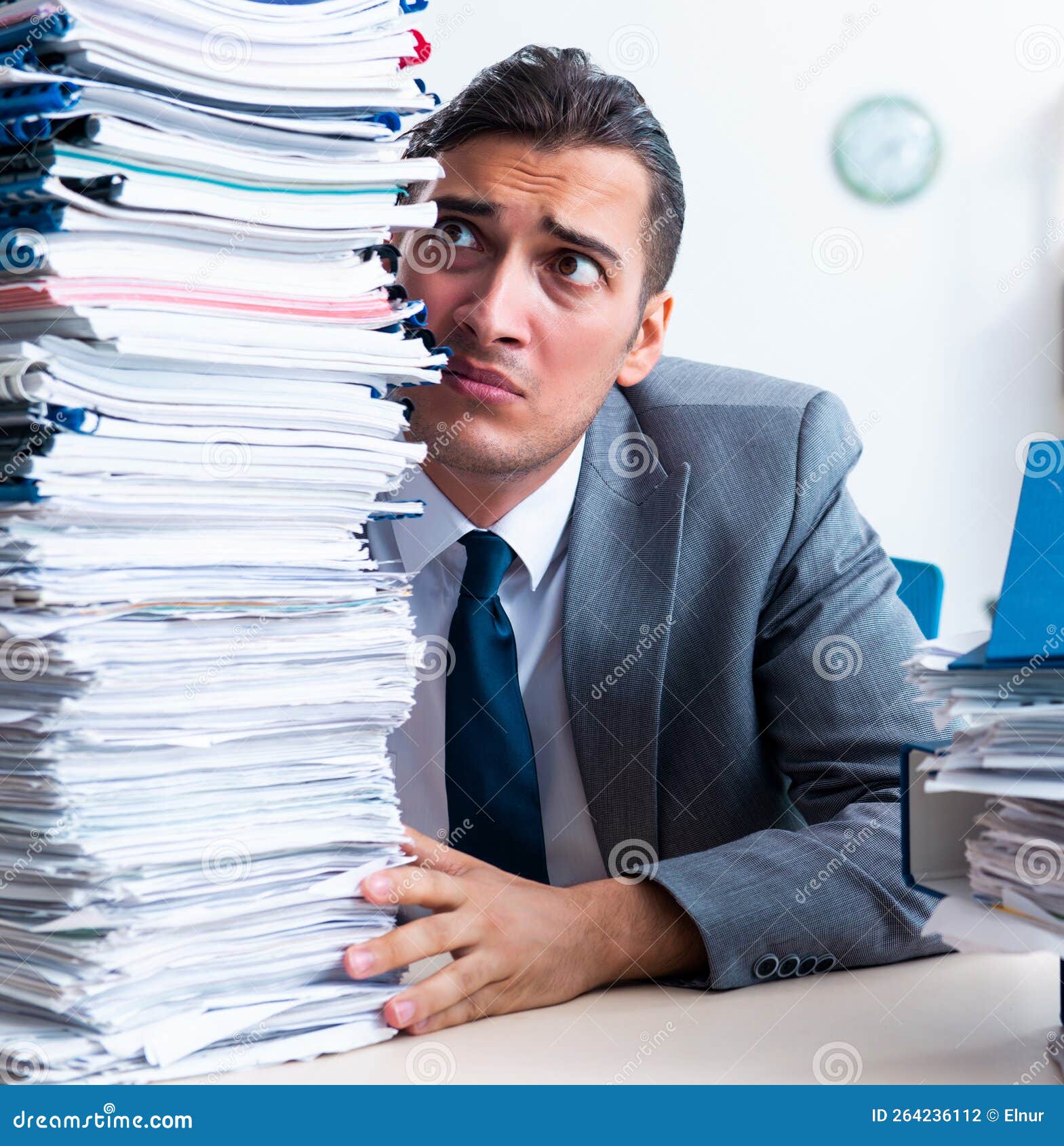 Businessman with Heavy Paperwork Workload Stock Photo - Image of ...