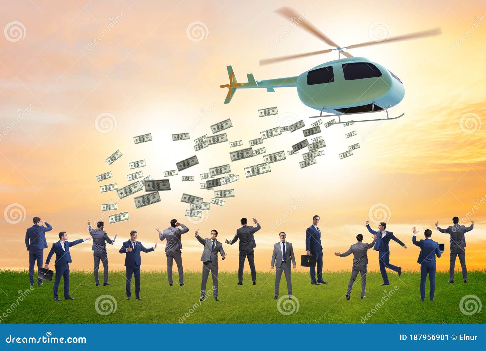 Businessman in Helicopter Money Concept Stock Image - Image of deficit ...
