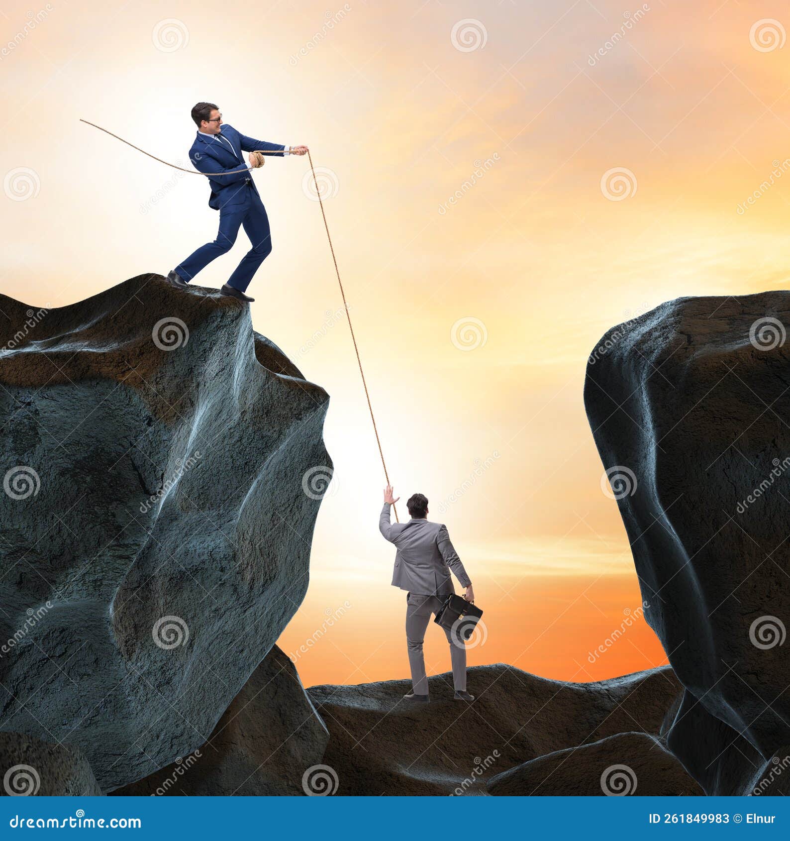 Businessman Helping Colleague with Rope Stock Image - Image of employee ...
