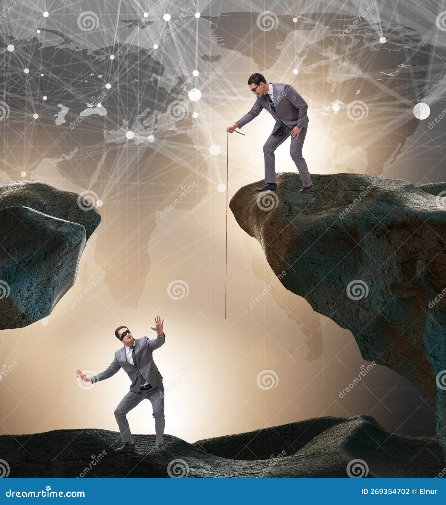 Businessman Helping Colleague with Rope Stock Photo - Image of goal ...