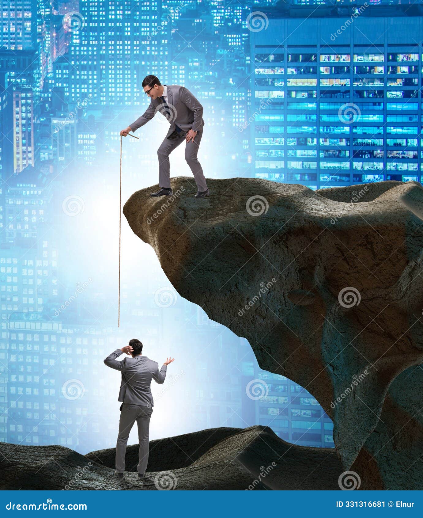 Businessman Helping Colleague with Rope Stock Image - Image of ...