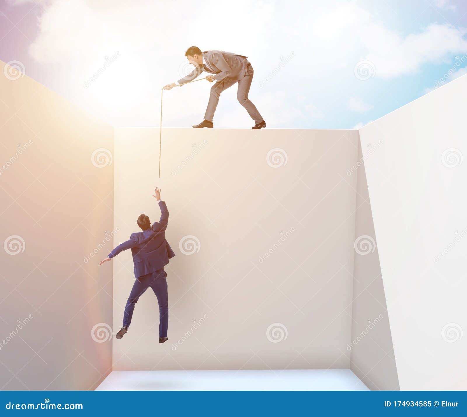 Businessman Helping Colleague To Escape from Problems Stock Image ...