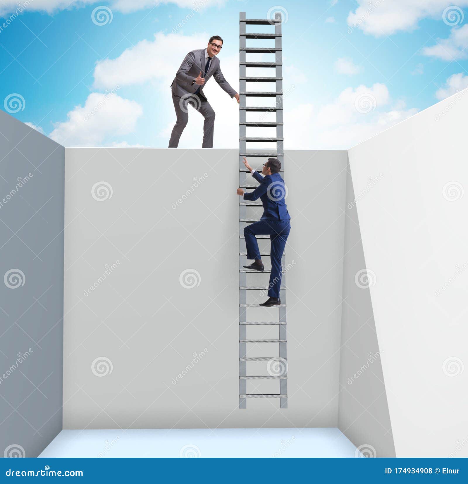 Businessman Helping Colleague To Escape from Problems Stock Photo ...