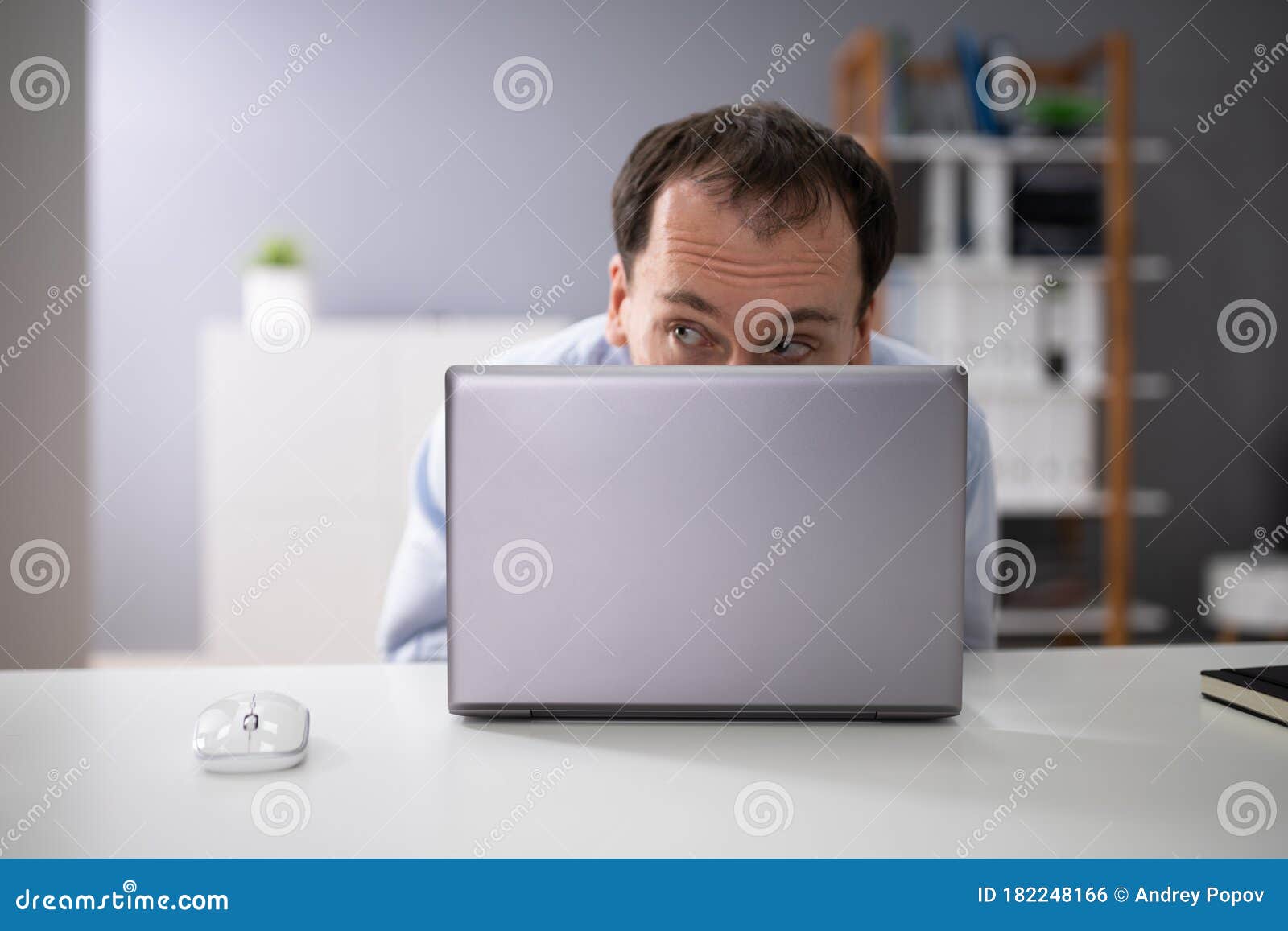 Businessman Hiding Behind Laptop Stock Photo - Image of laptop ...