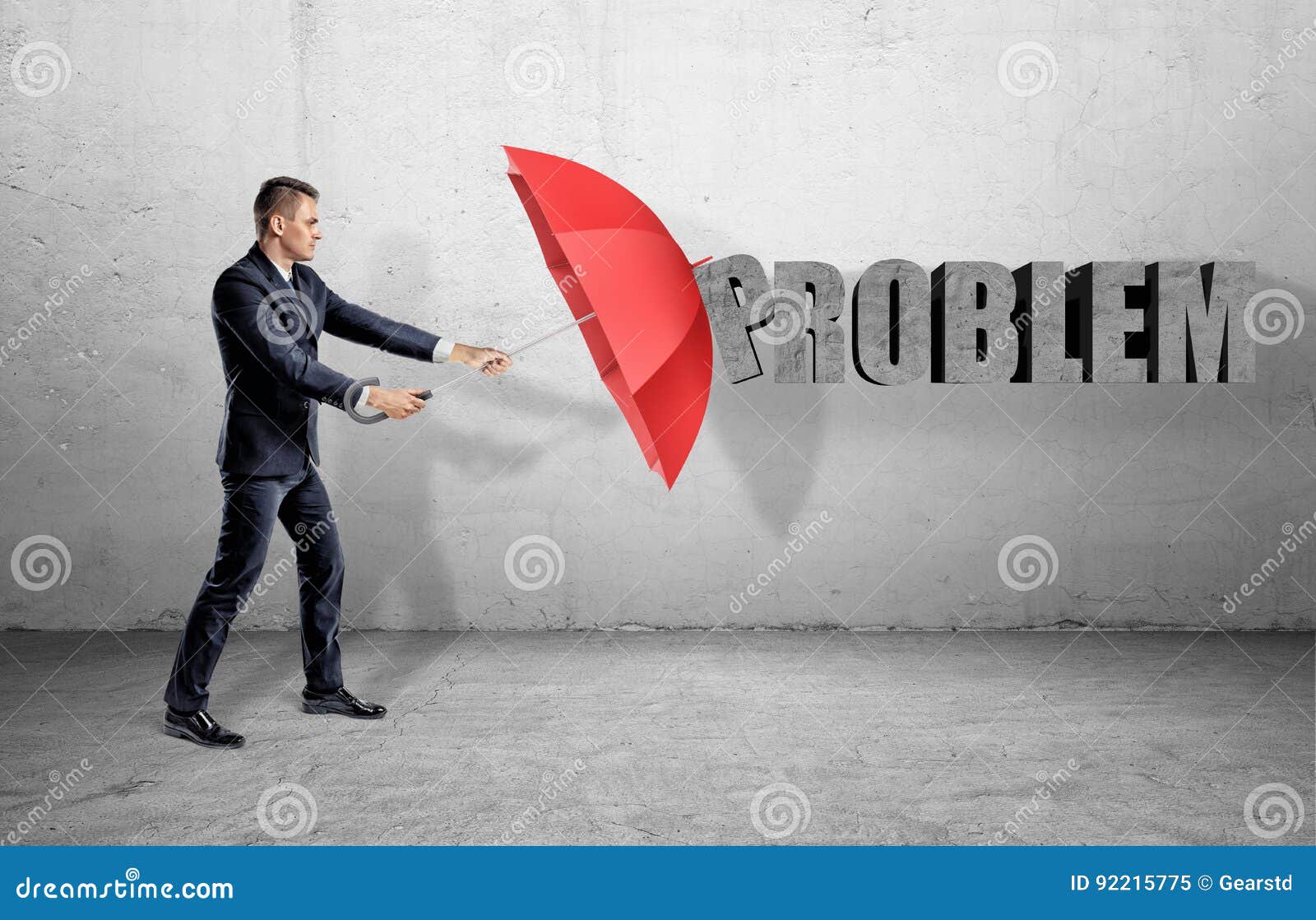 A Businessman Hiding Behind a Red Open Umbrella from a Word `Problem ...