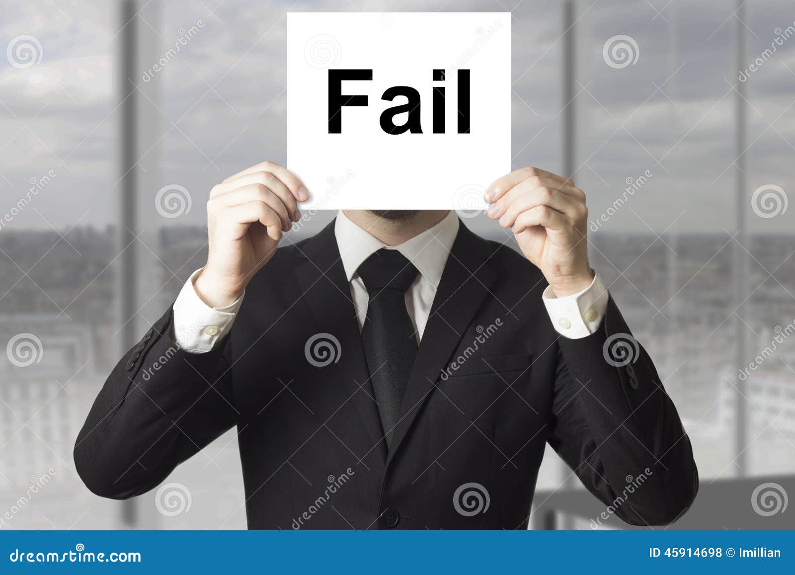 Businessman Hiding Face Behind Sign Fail Stock Photo - Image of ...