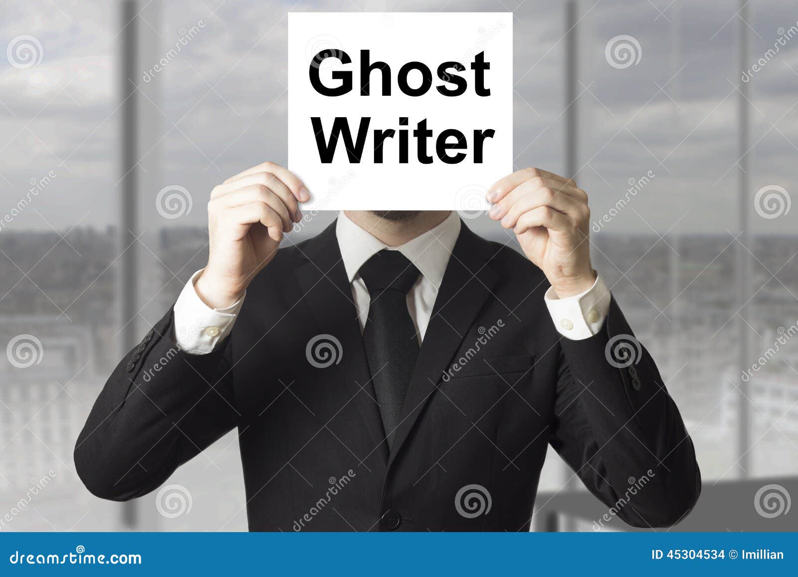 Businessman Hiding Face Behind Sign Ghost Writer Stock Photo - Image of ...