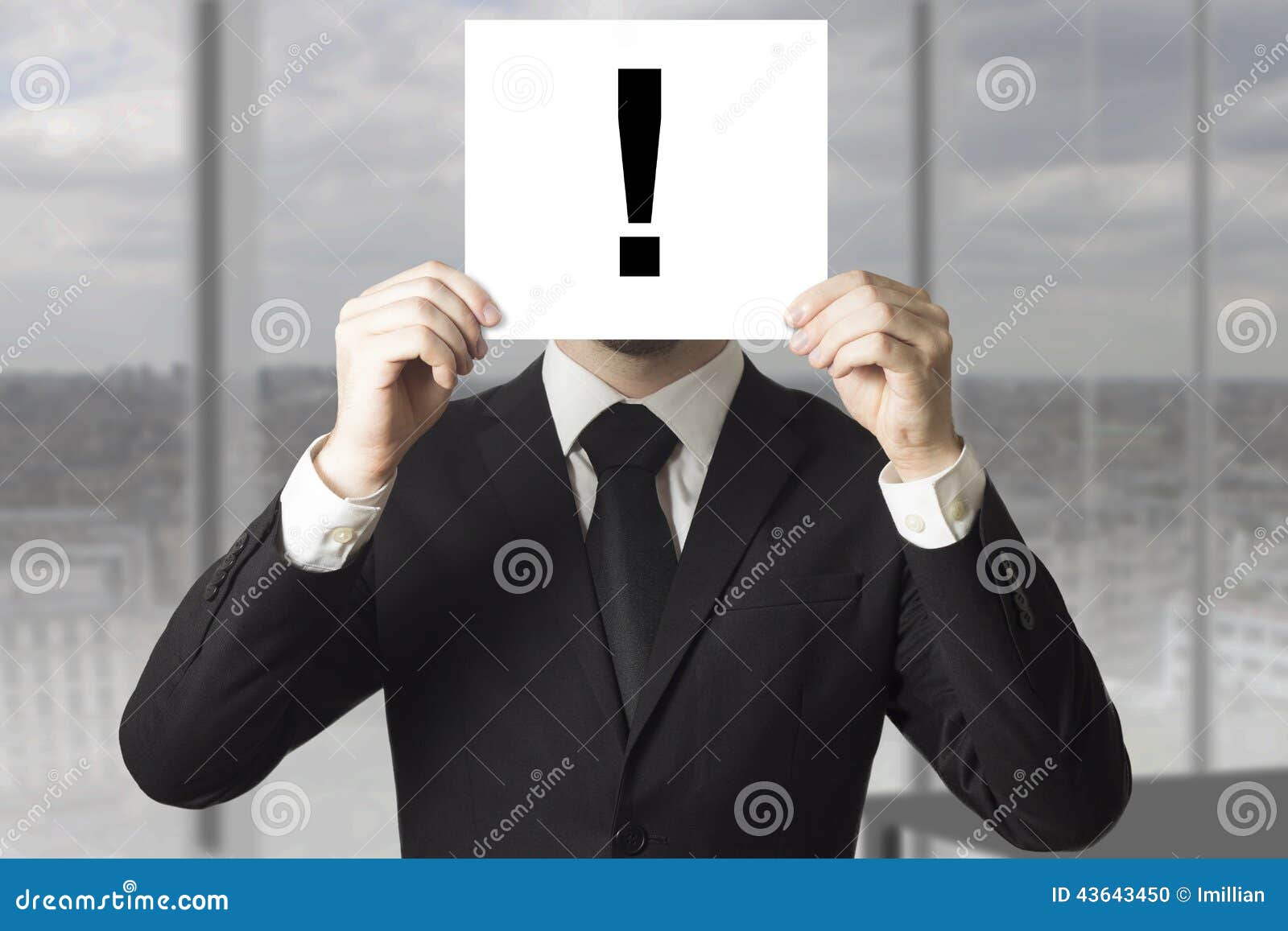 Businessman Hiding Face Exclamation Mark Stock Photo - Image of ...