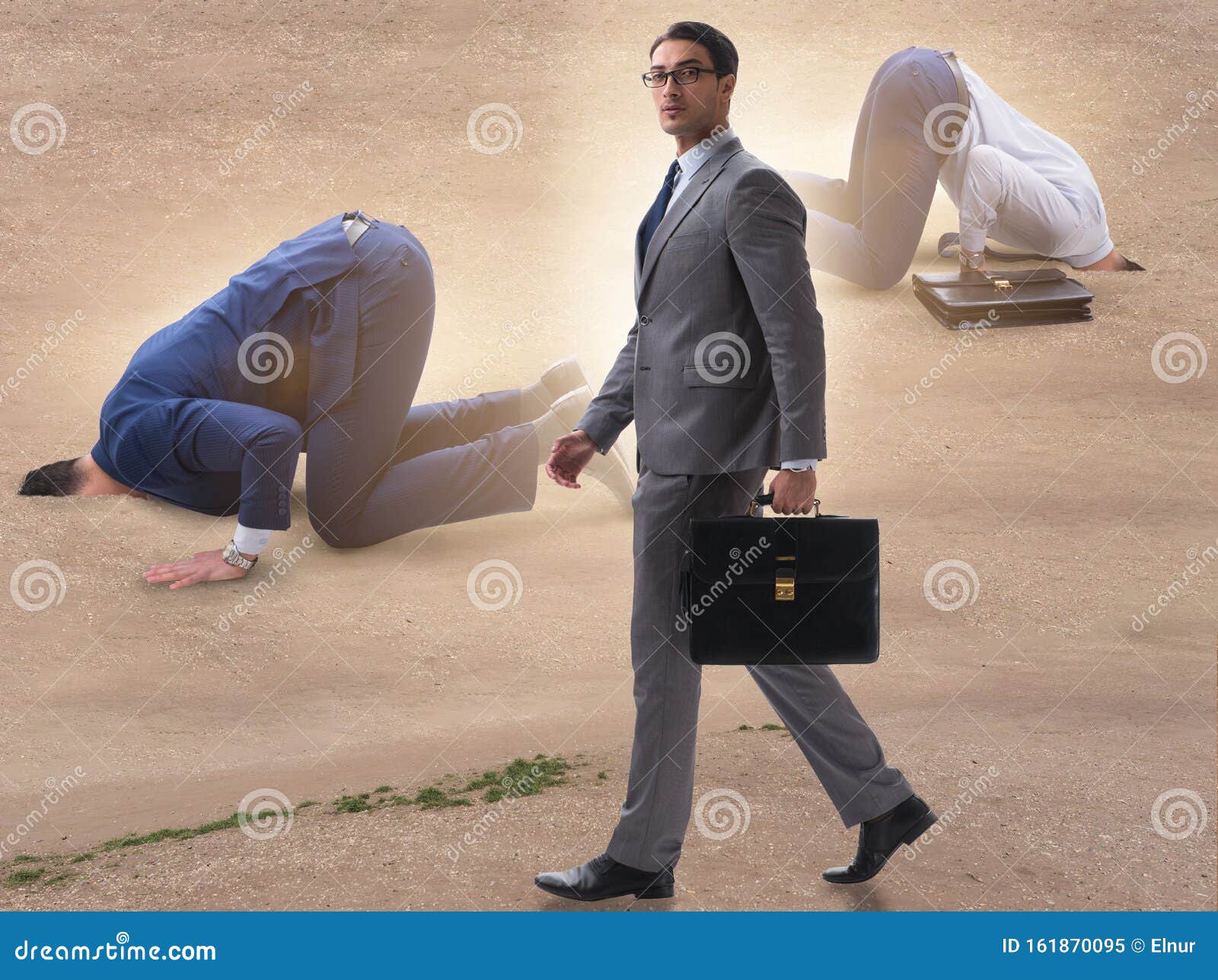 The Businessman Hiding His Head in Sand Escaping from Problems Stock ...