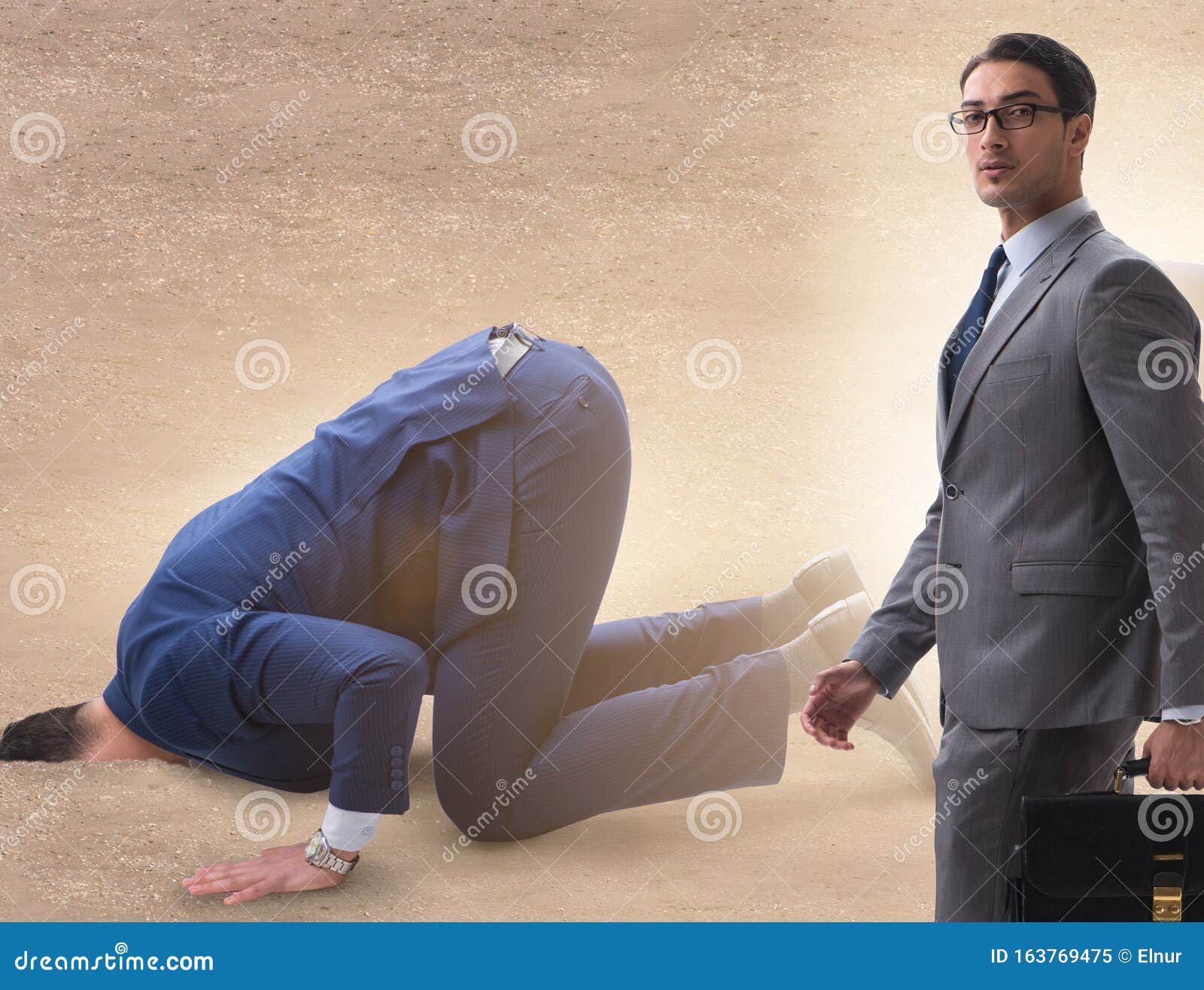 The Businessman Hiding His Head in Sand Escaping from Problems Stock ...