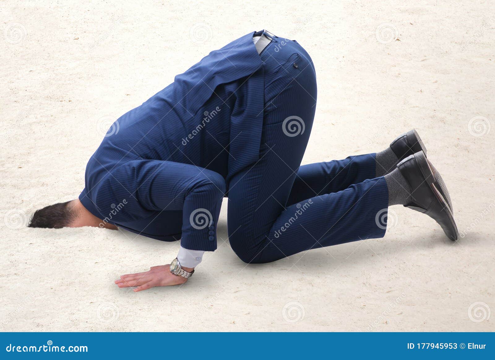 The Businessman Hiding His Head in Sand Escaping from Problems Stock ...