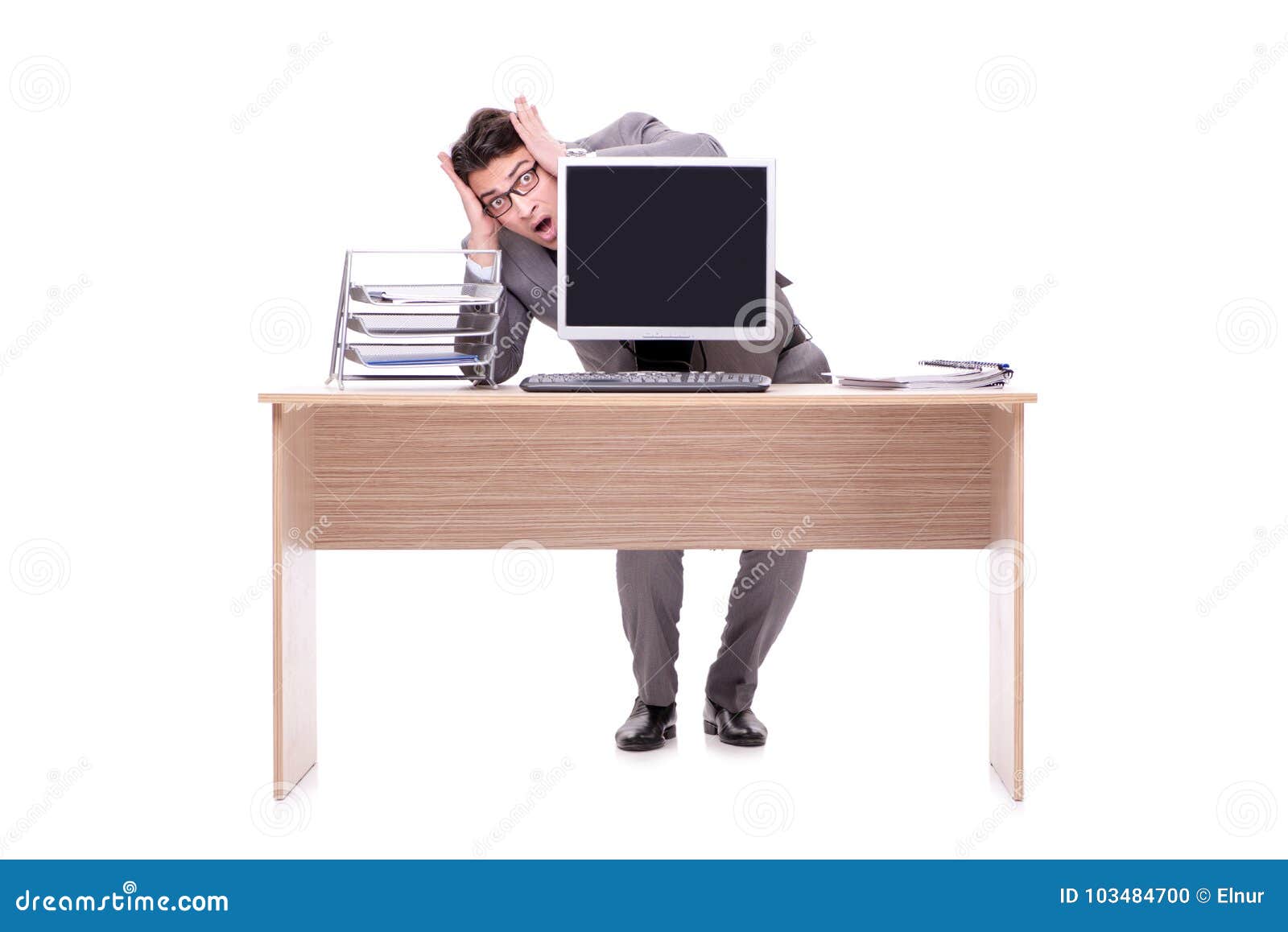 The Businessman Hiding in the Office Isolated on White Stock Photo ...