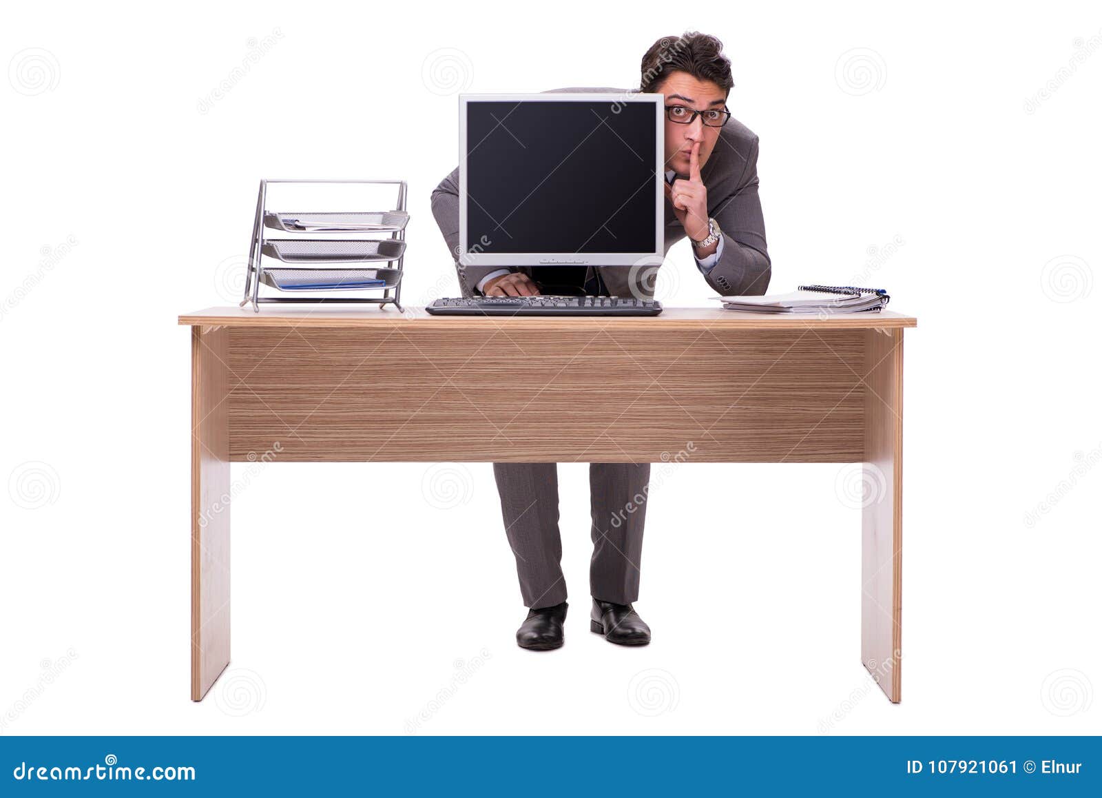 The Businessman Hiding in the Office Isolated on White Stock Image ...