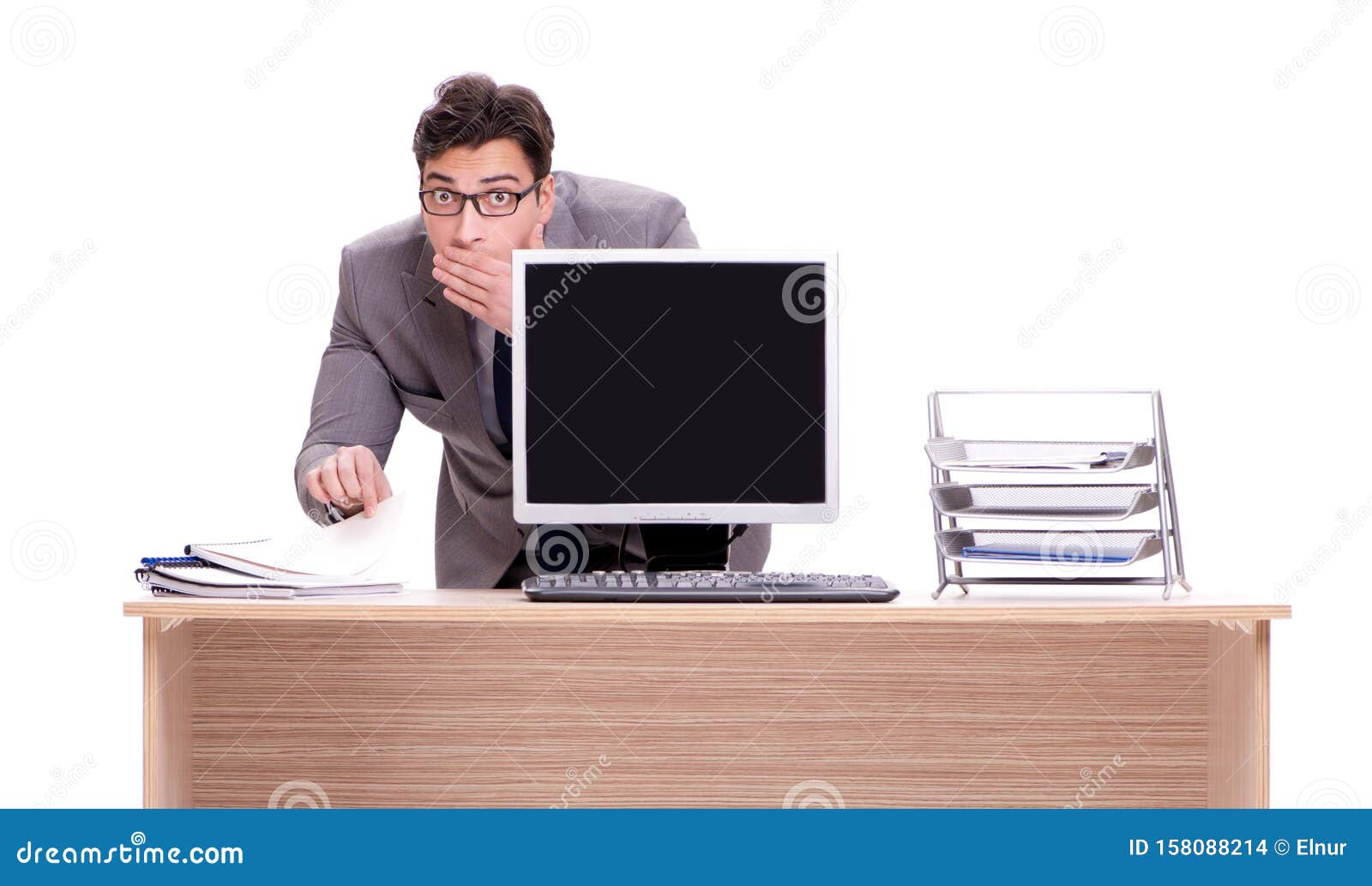 Businessman Hiding in the Office Isolated on White Stock Photo - Image ...