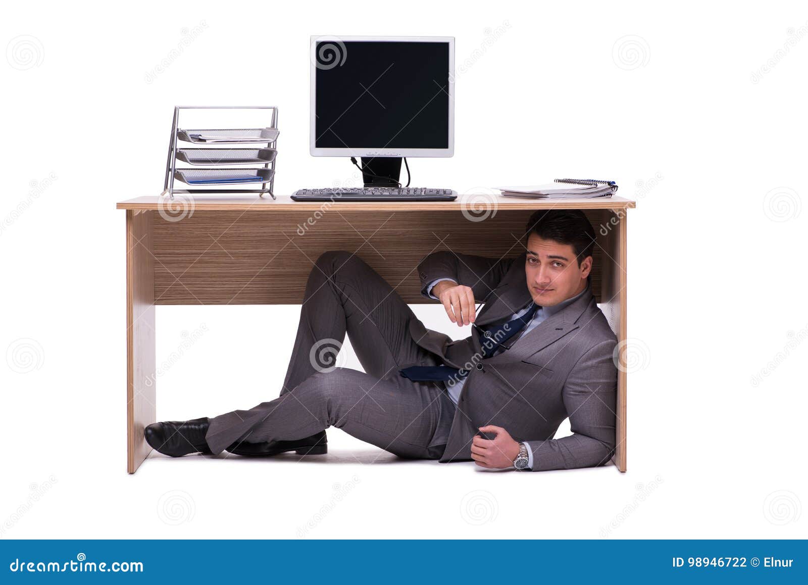 The Businessman Hiding in the Ofice Stock Photo - Image of desk, fear ...