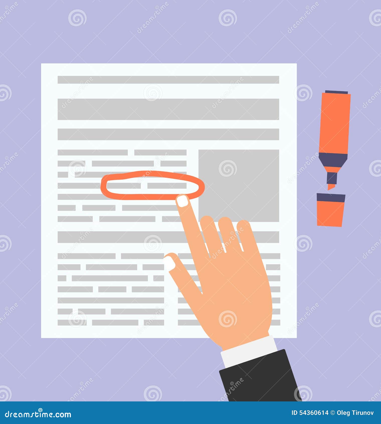 Businessman Highlights the Text in Document Marker Stock Vector ...