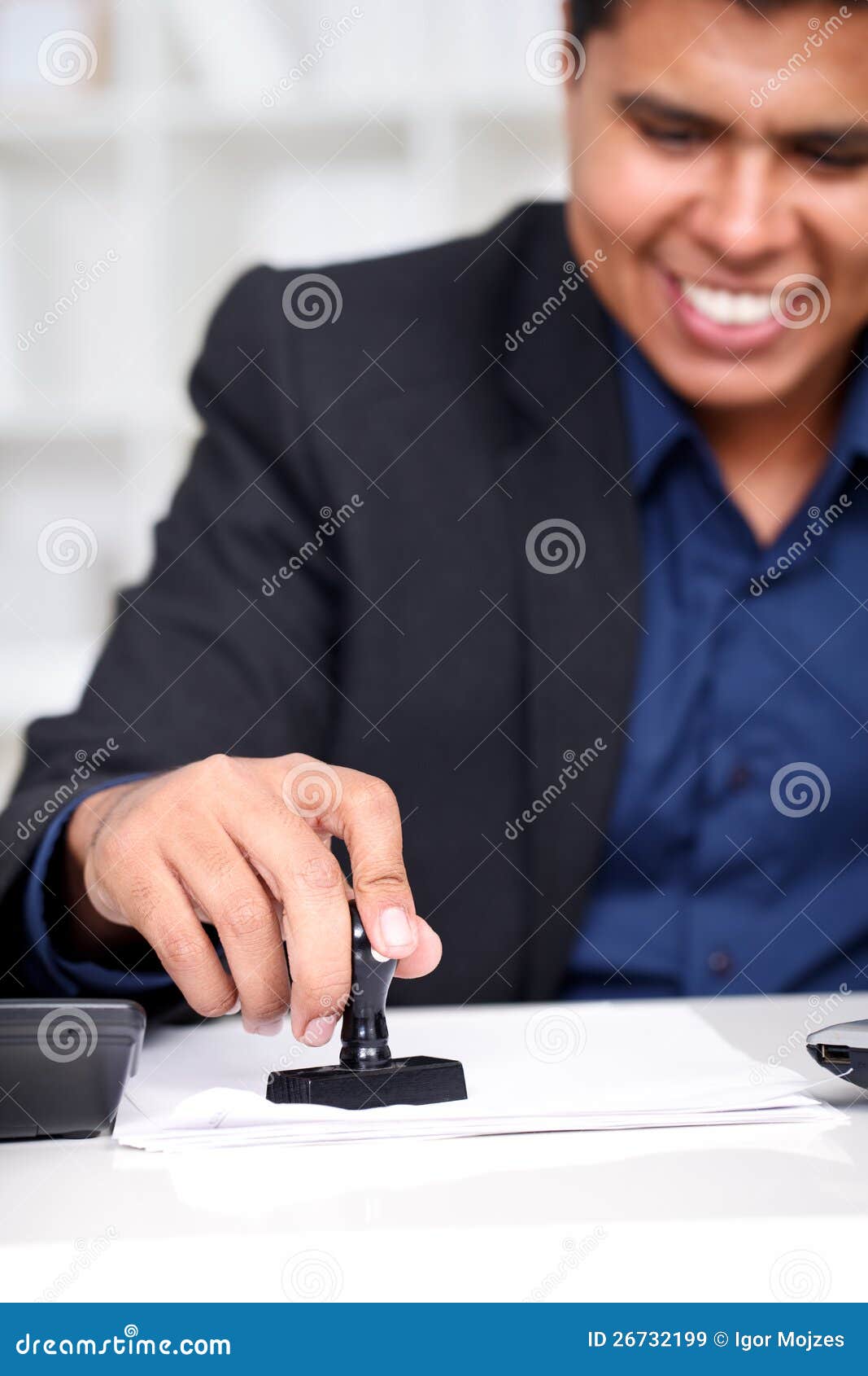 Businessman at His Desk Stamping Stock Image - Image of pressure, hand ...