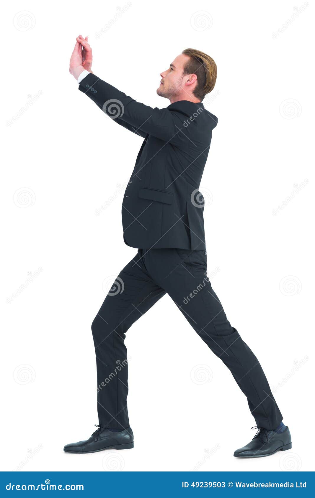 Businessman with His Hands Up Stock Image - Image of caucasian, happy ...