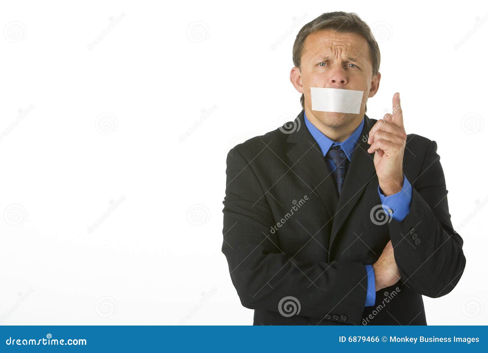 Businessman with His Mouth Taped Shut Stock Photo - Image of frowning ...