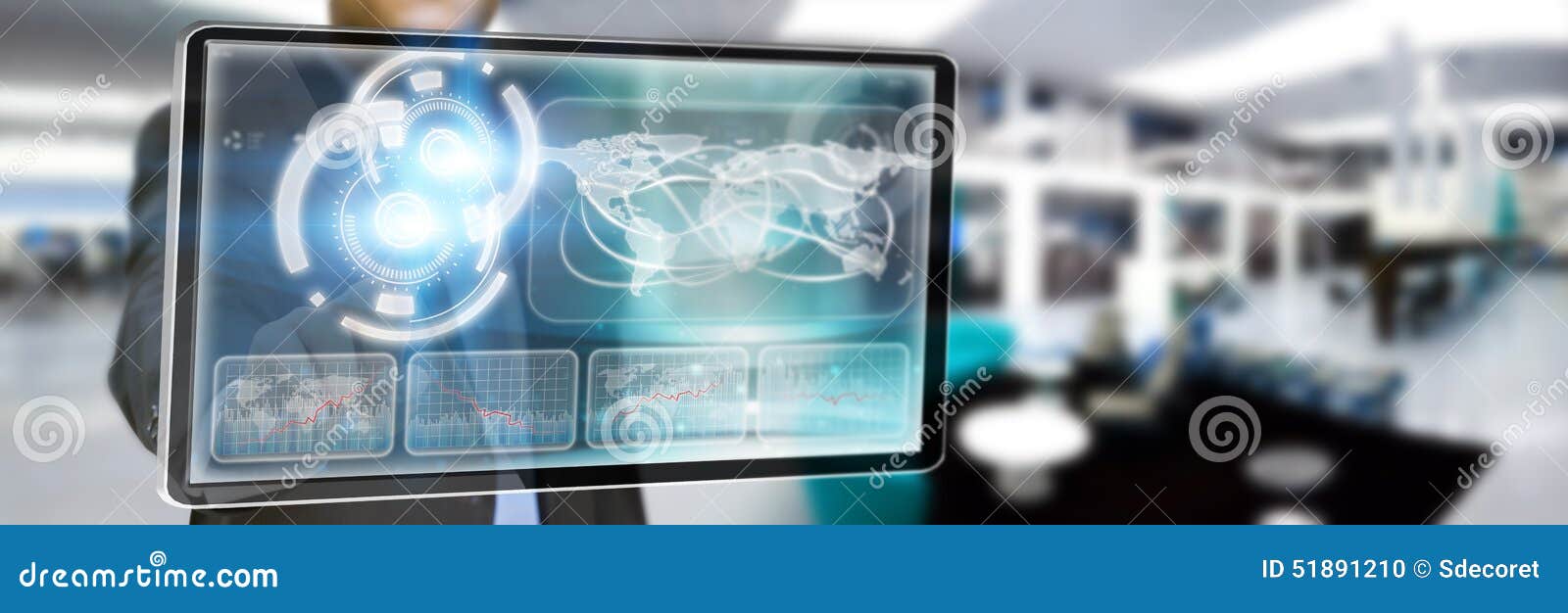 Businessman in His Office Using Tactile Interface Stock Illustration ...