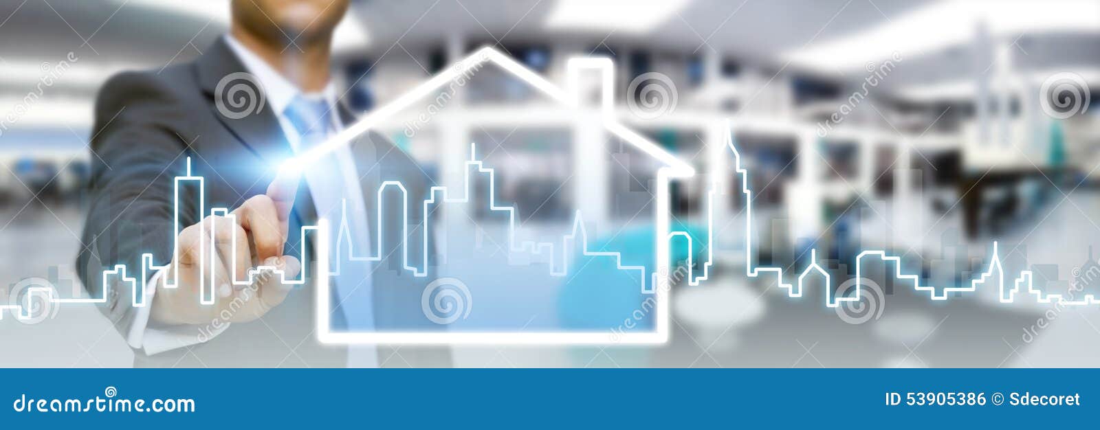 Businessman in His Office Using Tactile Interface Stock Illustration ...