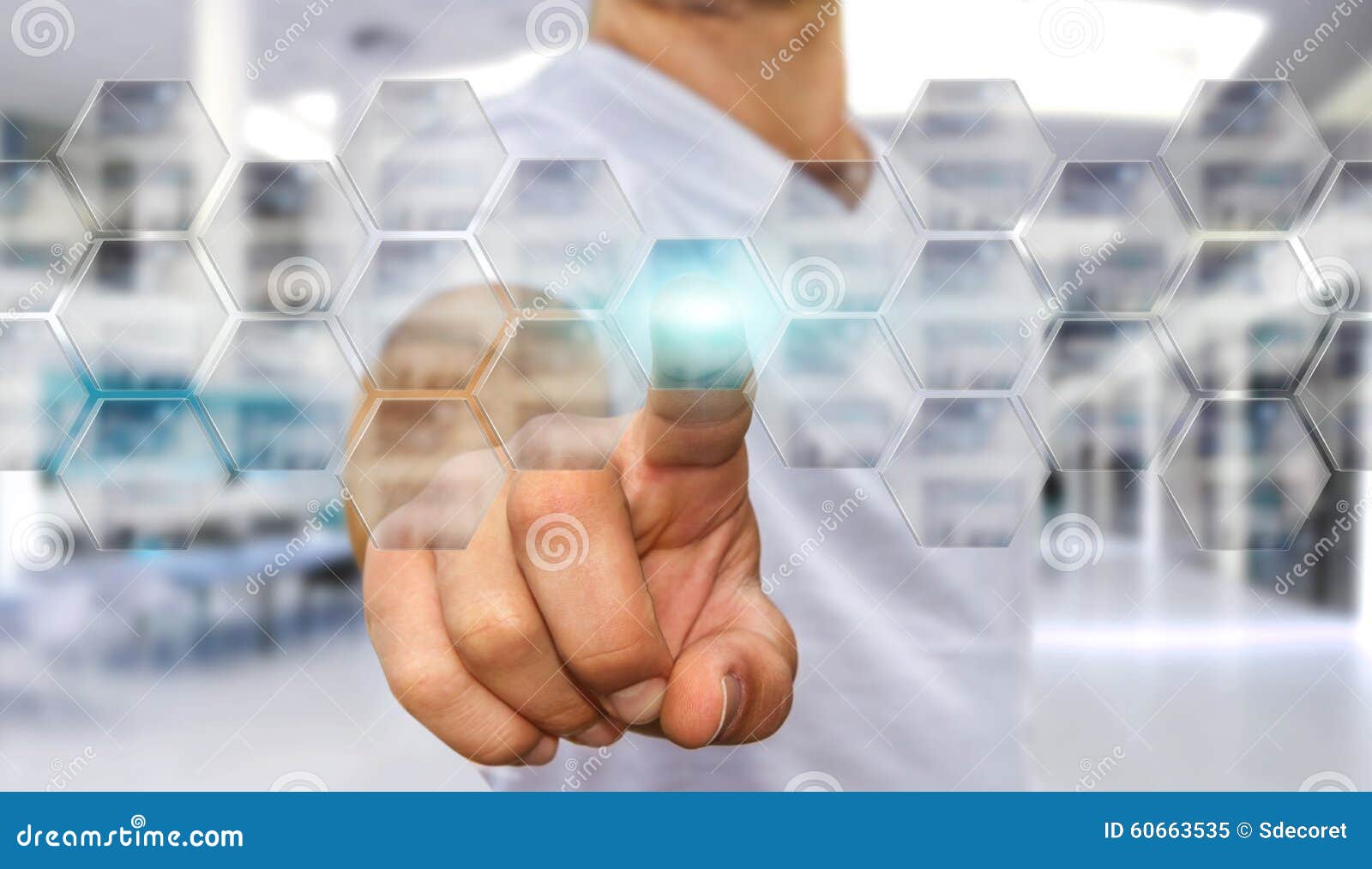 Businessman in His Office Using Tactile Interface Stock Illustration ...