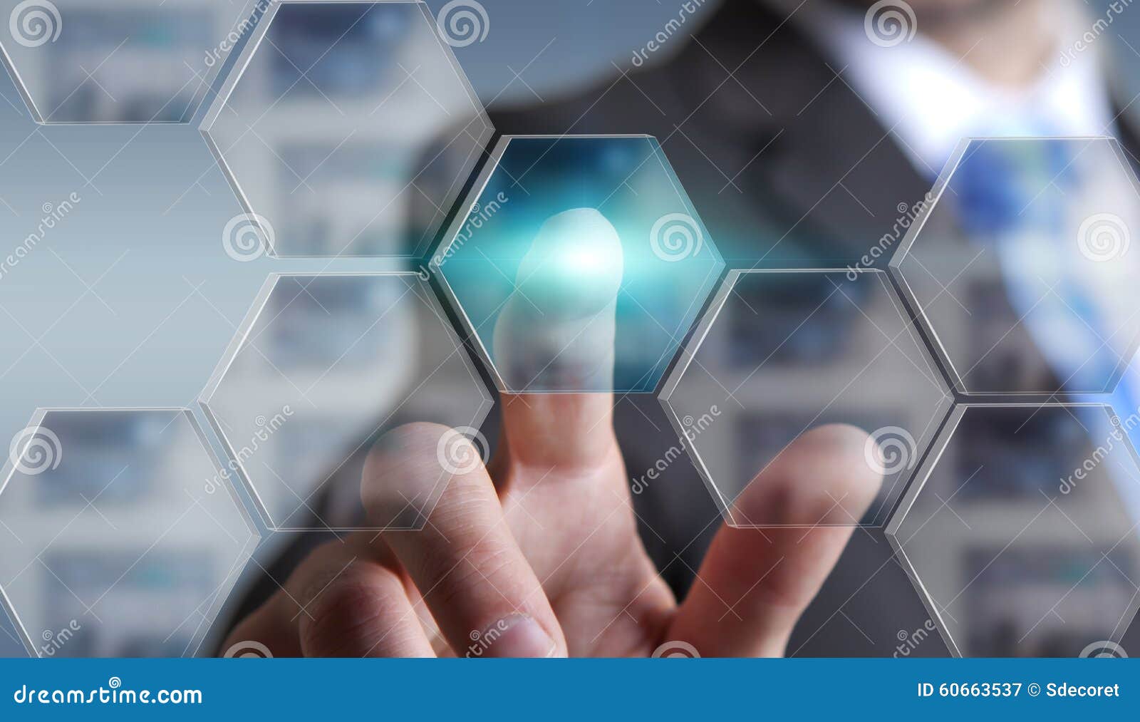 Businessman in His Office Using Tactile Interface Stock Illustration ...
