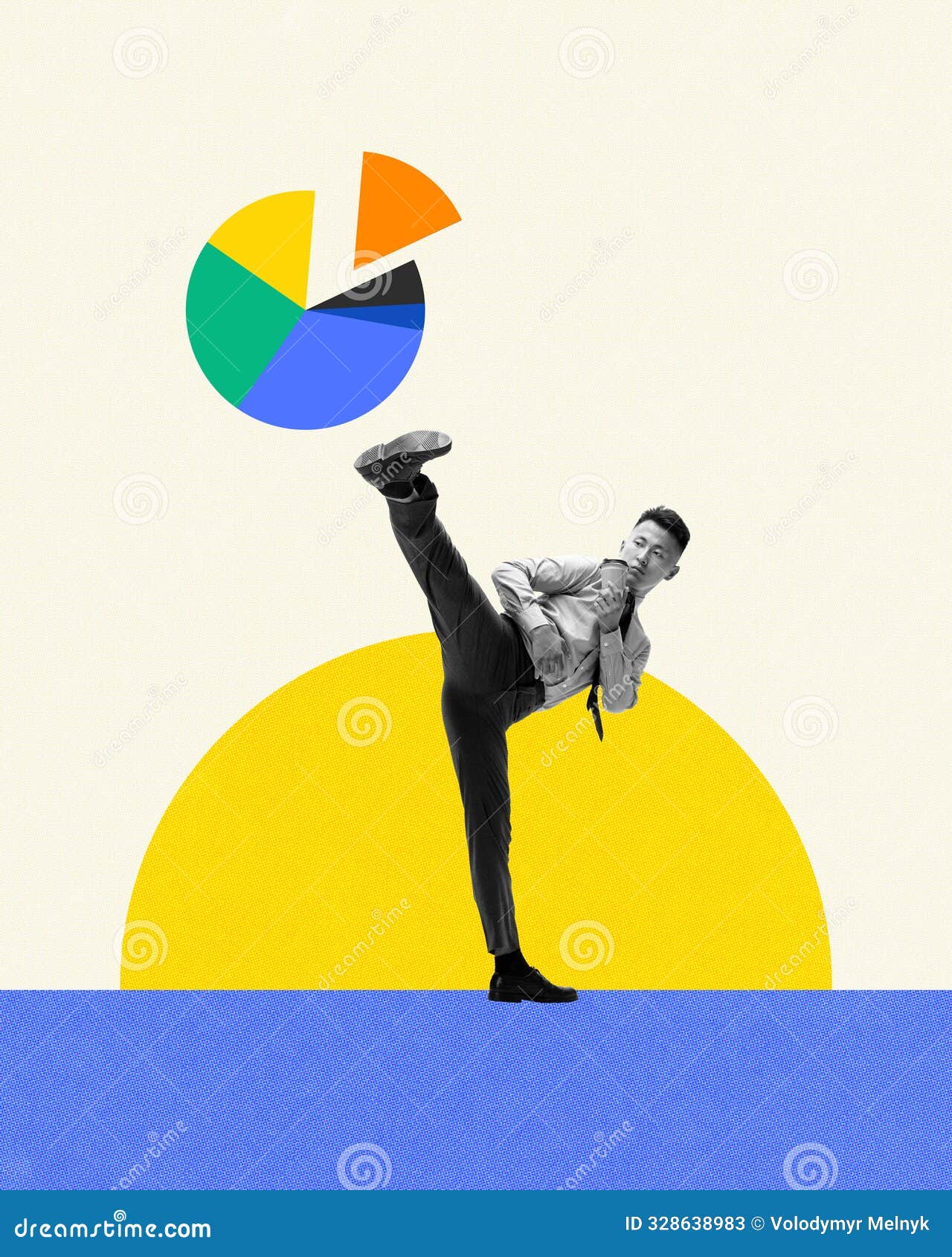 Businessman Hitting Multicolored Pie Chart, Symbolizing Balancing ...