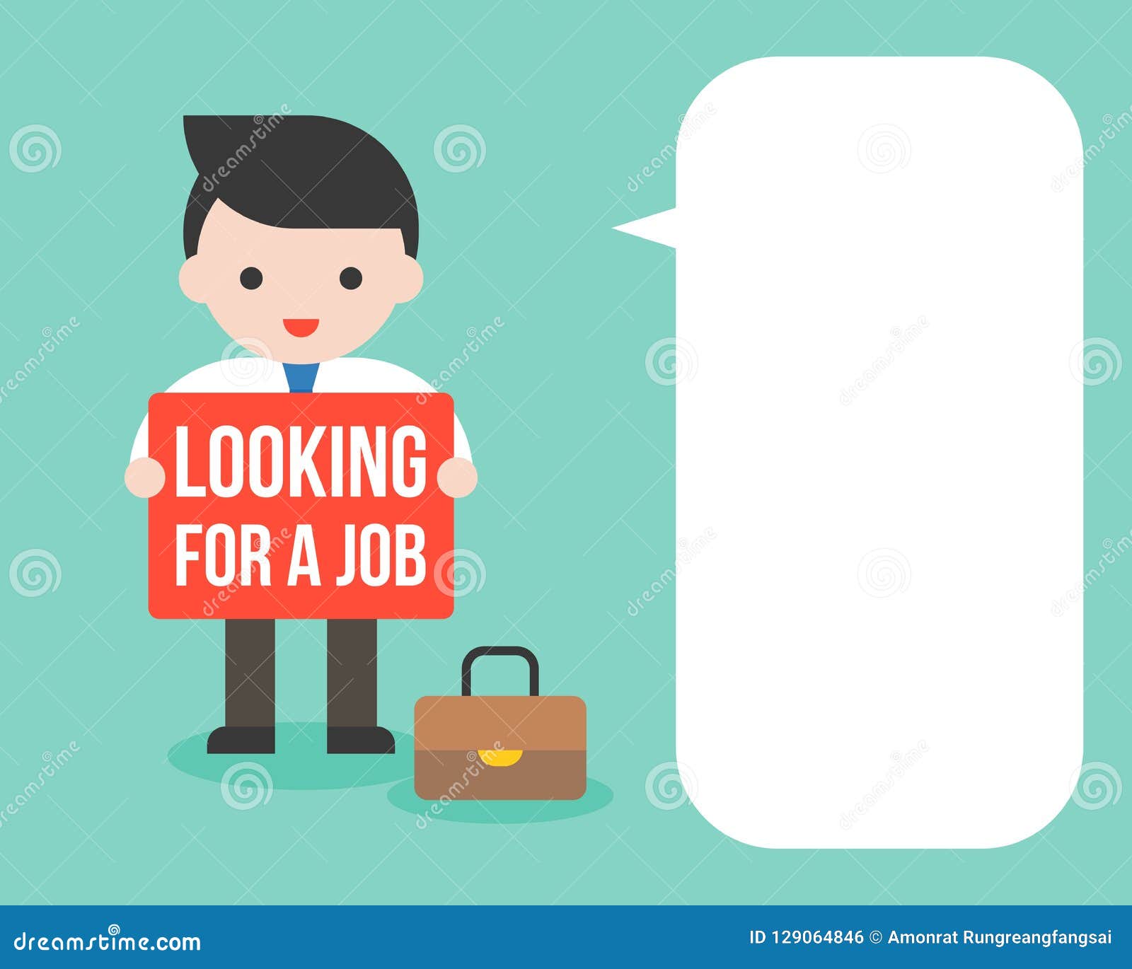 Businessman Hold Looking for a Job Sign with Blank Speech Bubble Stock ...