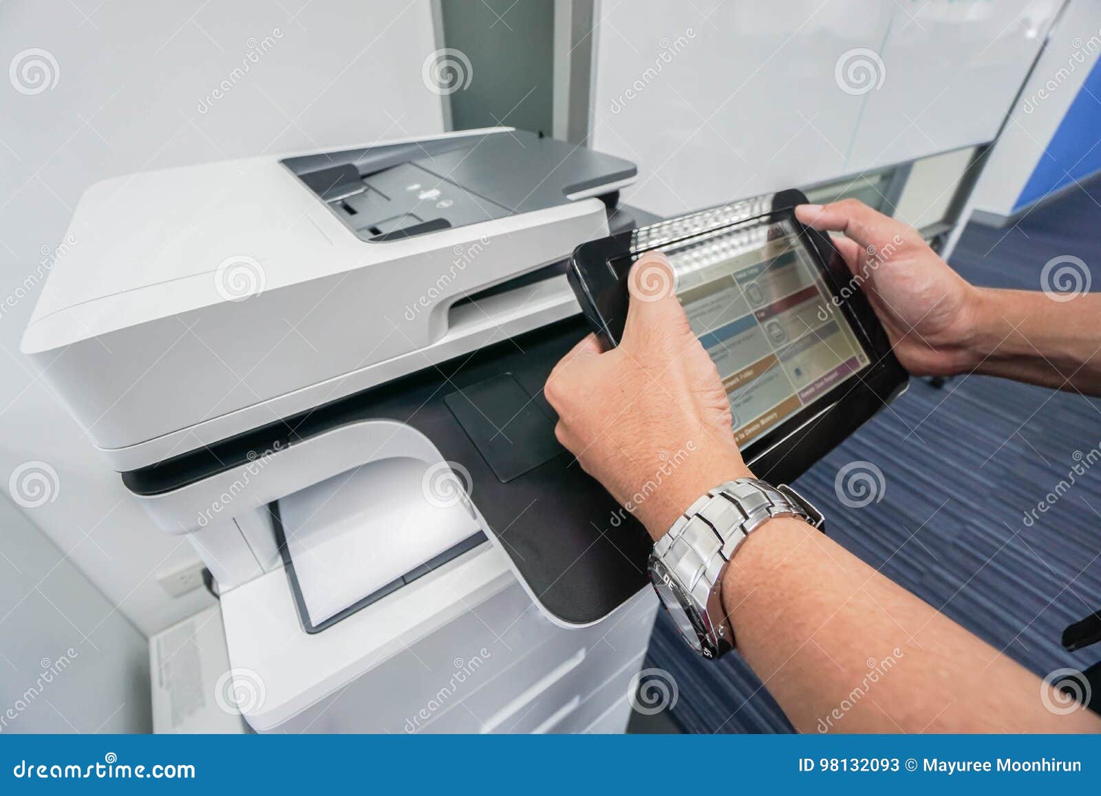 Businessman Hold Touch Screen for Printing Document from Office from ...
