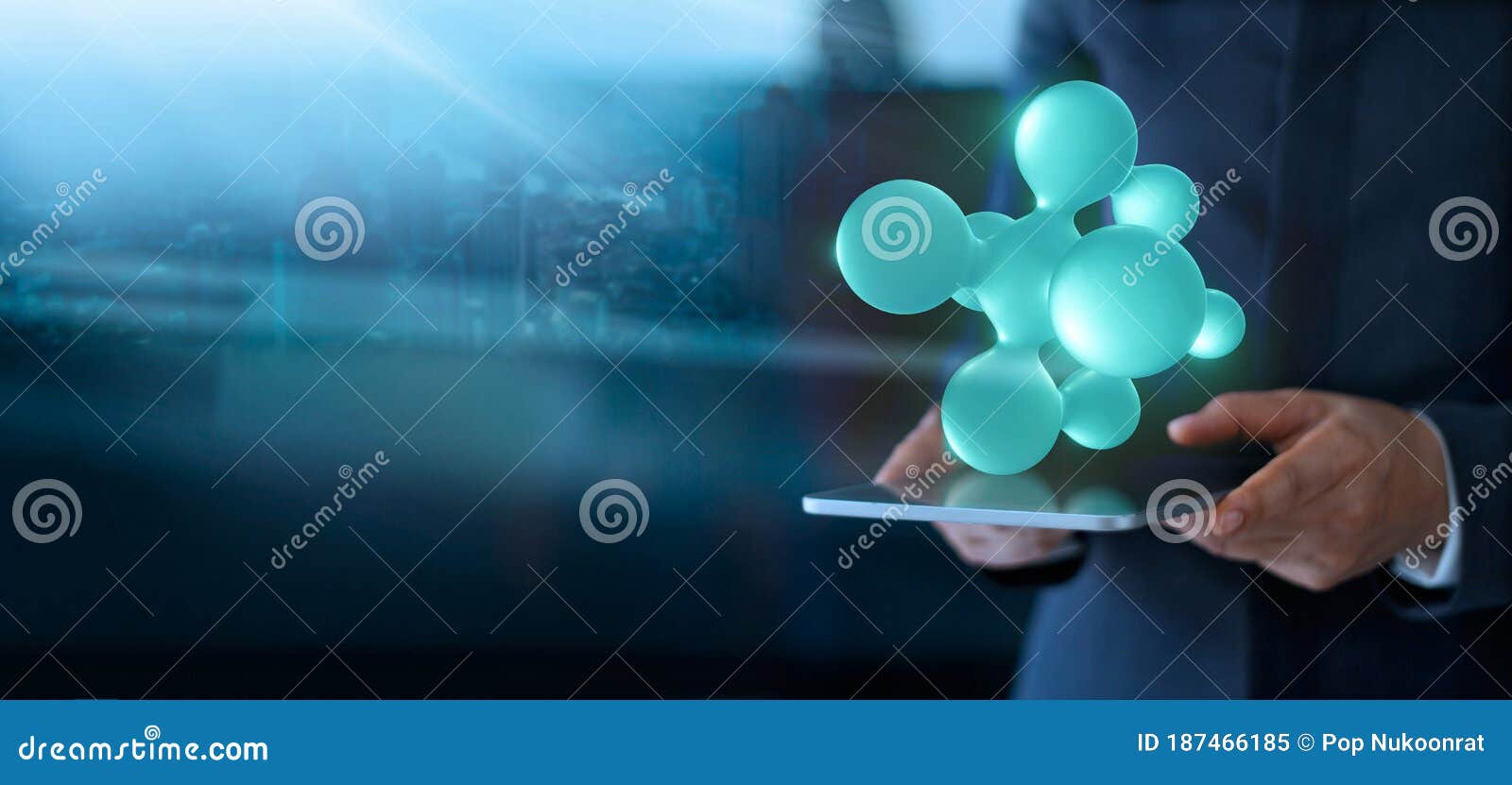 Businessman Holding Abstract Networking on Digital Tablet, Network ...