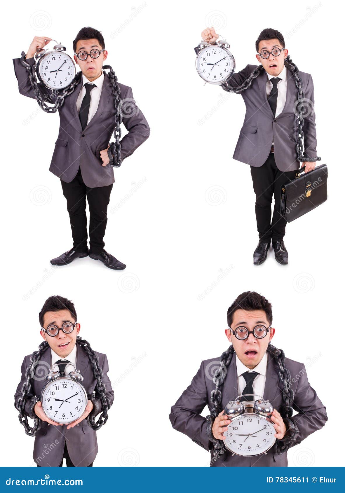 The Businessman Holding Alarm Clock Isolated on White Stock Image ...