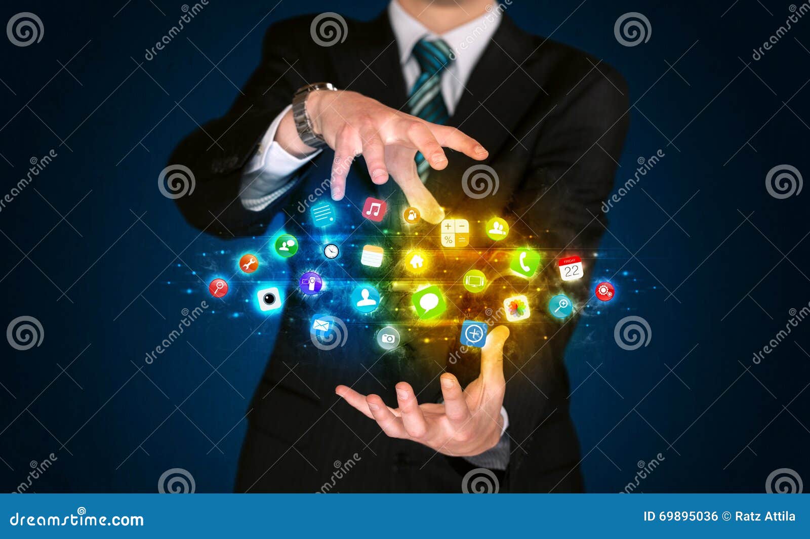 Businessman Holding App Icon Cloud Stock Photo - Image of computer ...