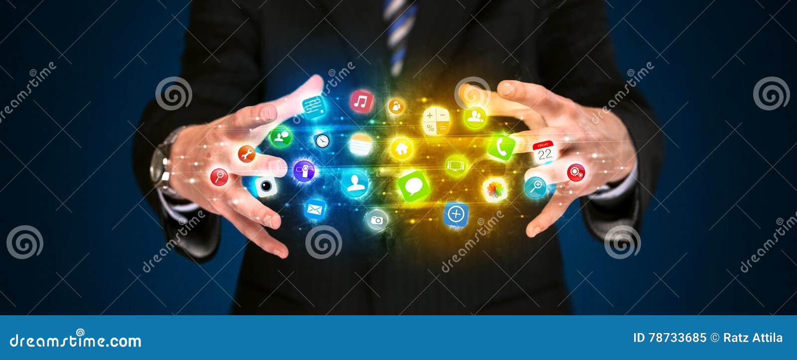 Businessman Holding App Icon Cloud Stock Image - Image of connection ...