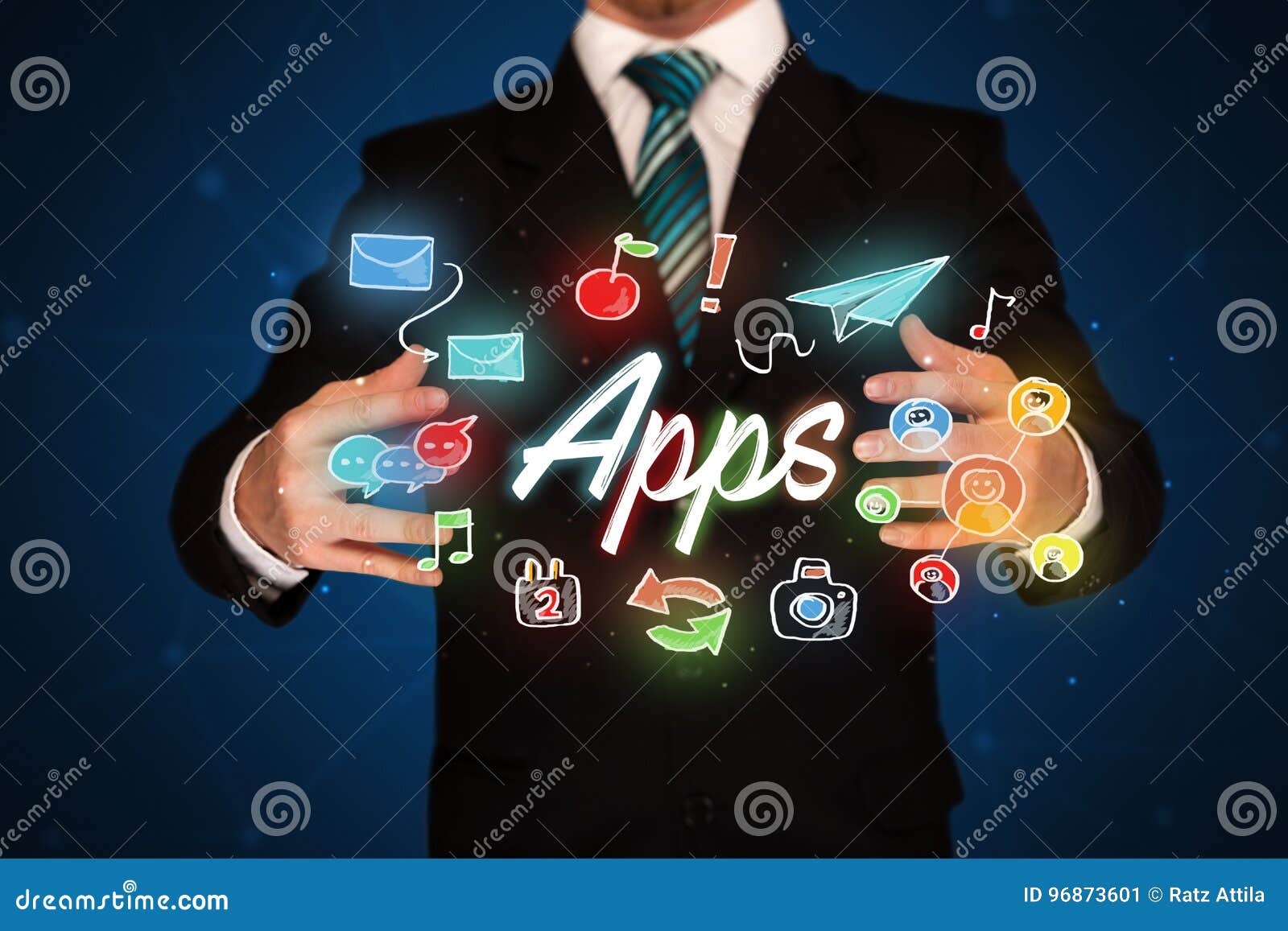 Businessman holding apps stock image. Image of media - 96873601