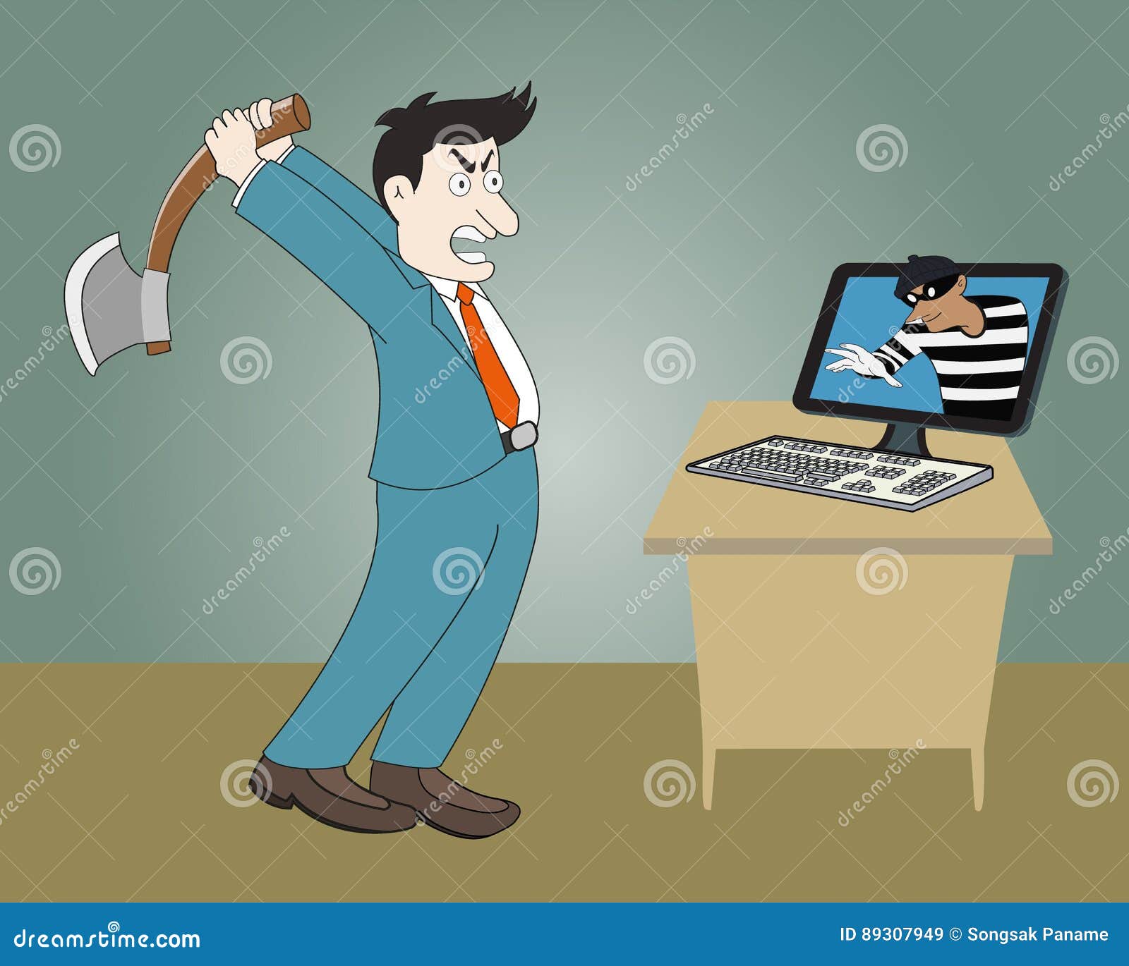 Businessman Holding the Axe Protect Computer Stock Vector ...