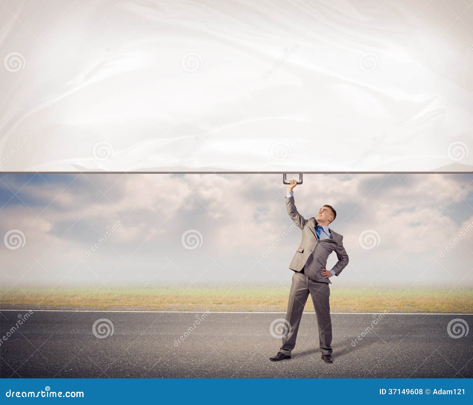 Businessman Holding a Banner with One Hand Stock Photo - Image of ...