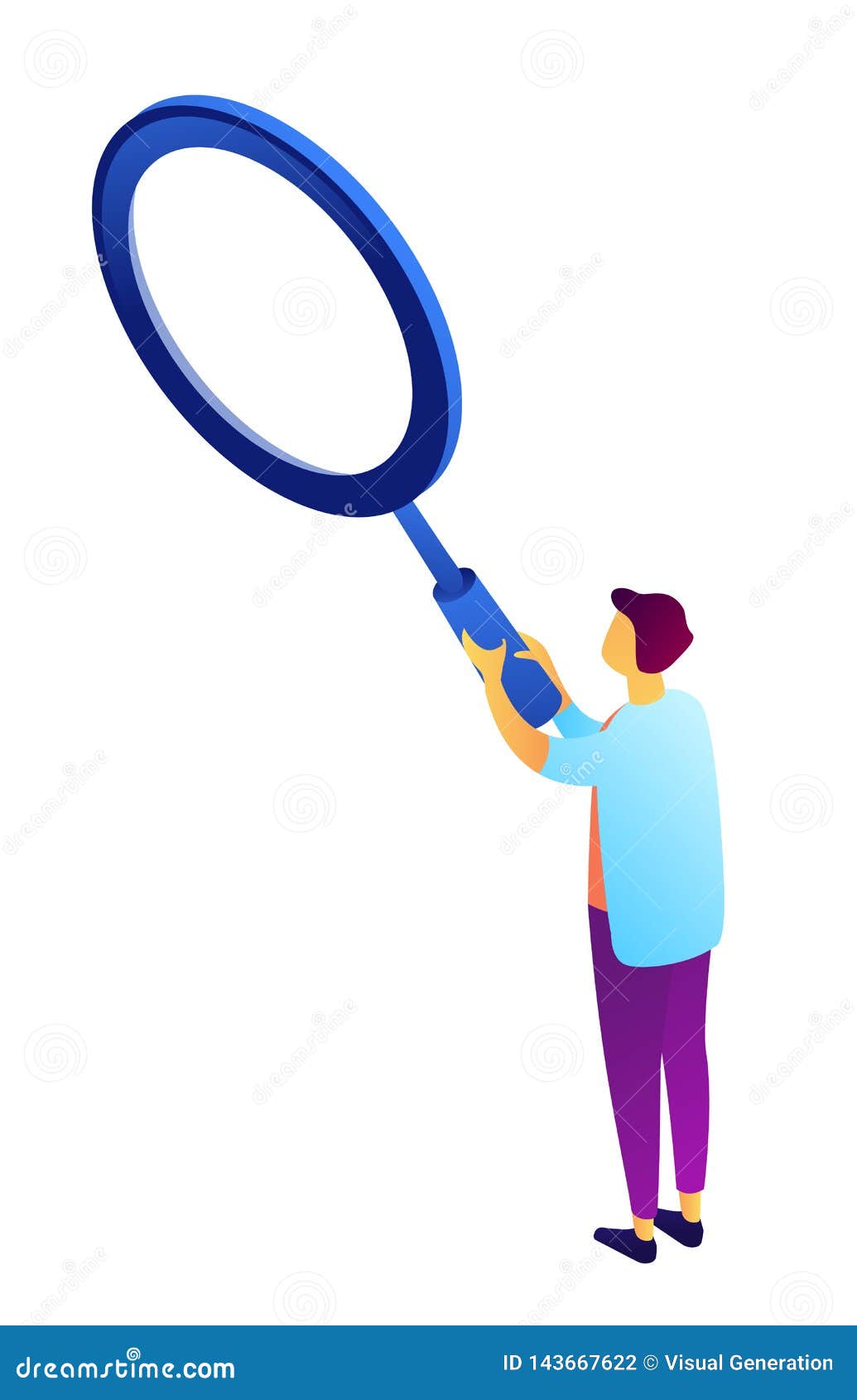 Businessman Holding A Big Magnifier Isometric 3d Illustration Stock