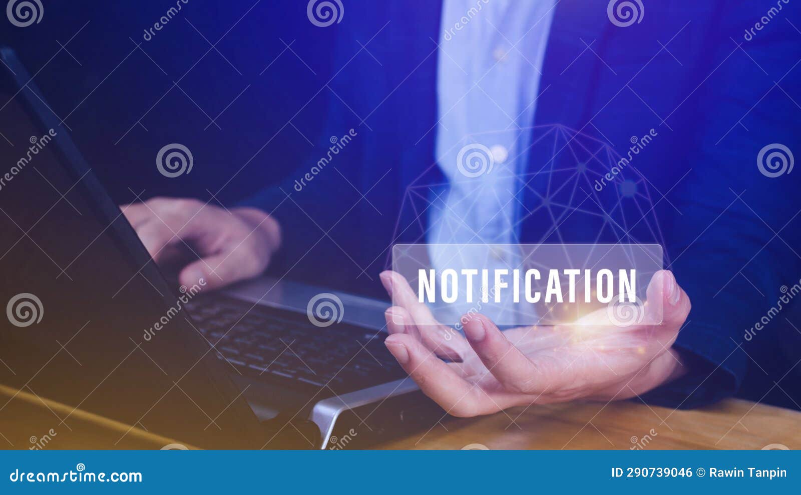 Businessman Holding Button Notification on Virtual Screens, Business ...