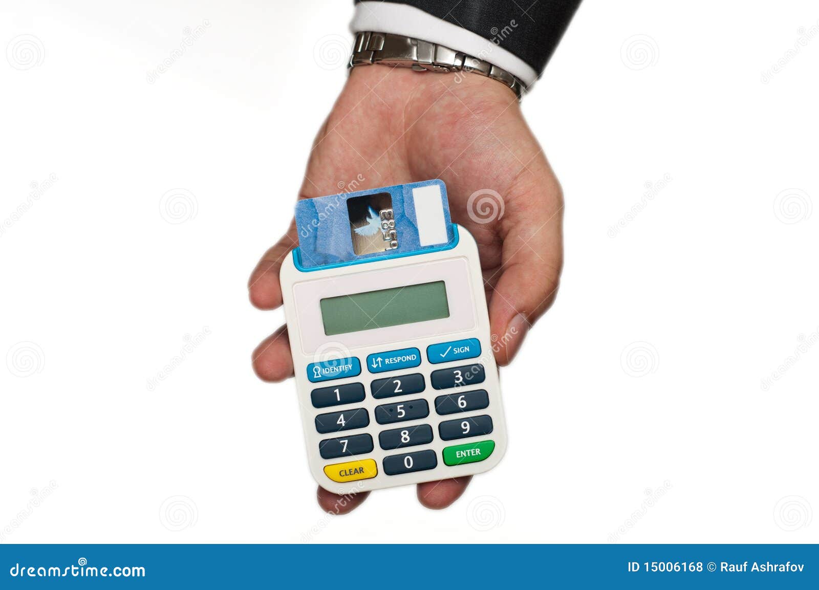 Businessman Holding a Card Reader Stock Photo - Image of paying ...