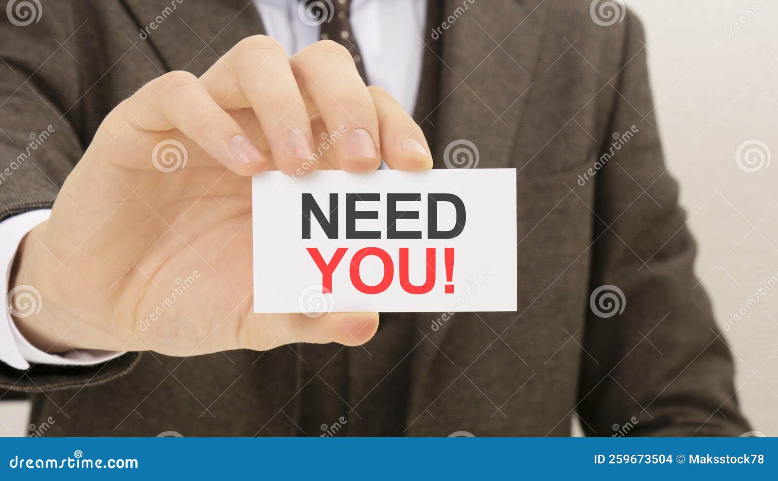 Businessman Holding a Card with Text NEED YOU Stock Photo - Image of ...