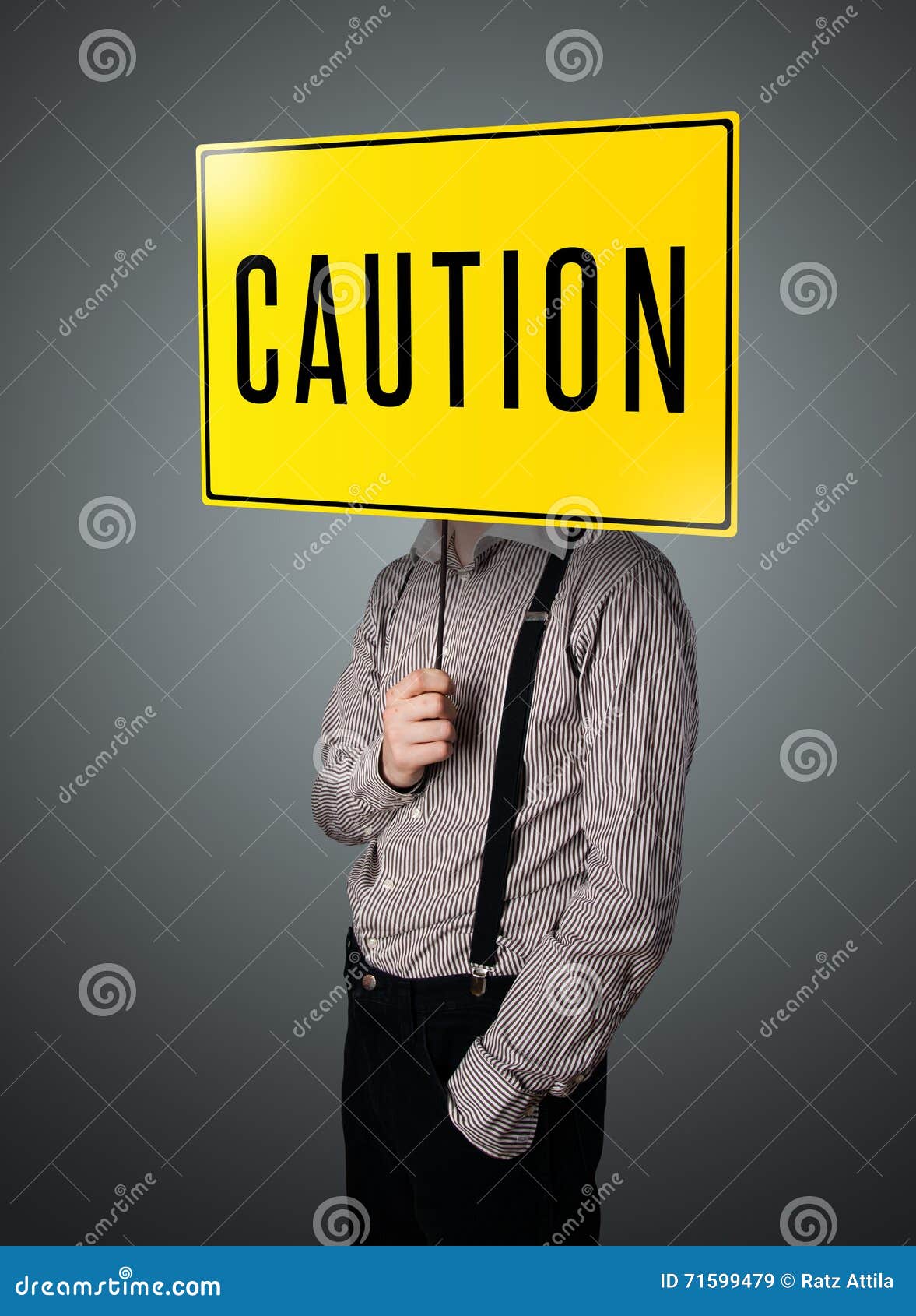 Businessman Holding a Caution Sign Stock Image - Image of male, mask ...