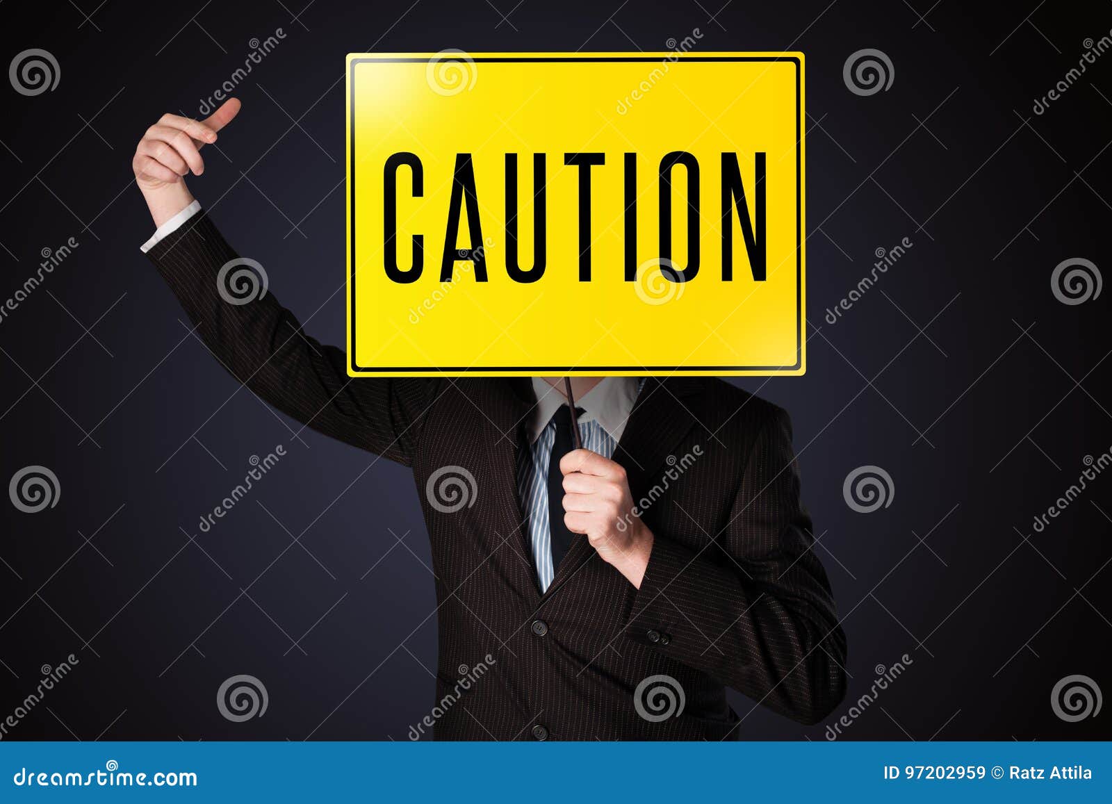 Businessman Holding a Caution Sign Stock Image - Image of dangerous ...